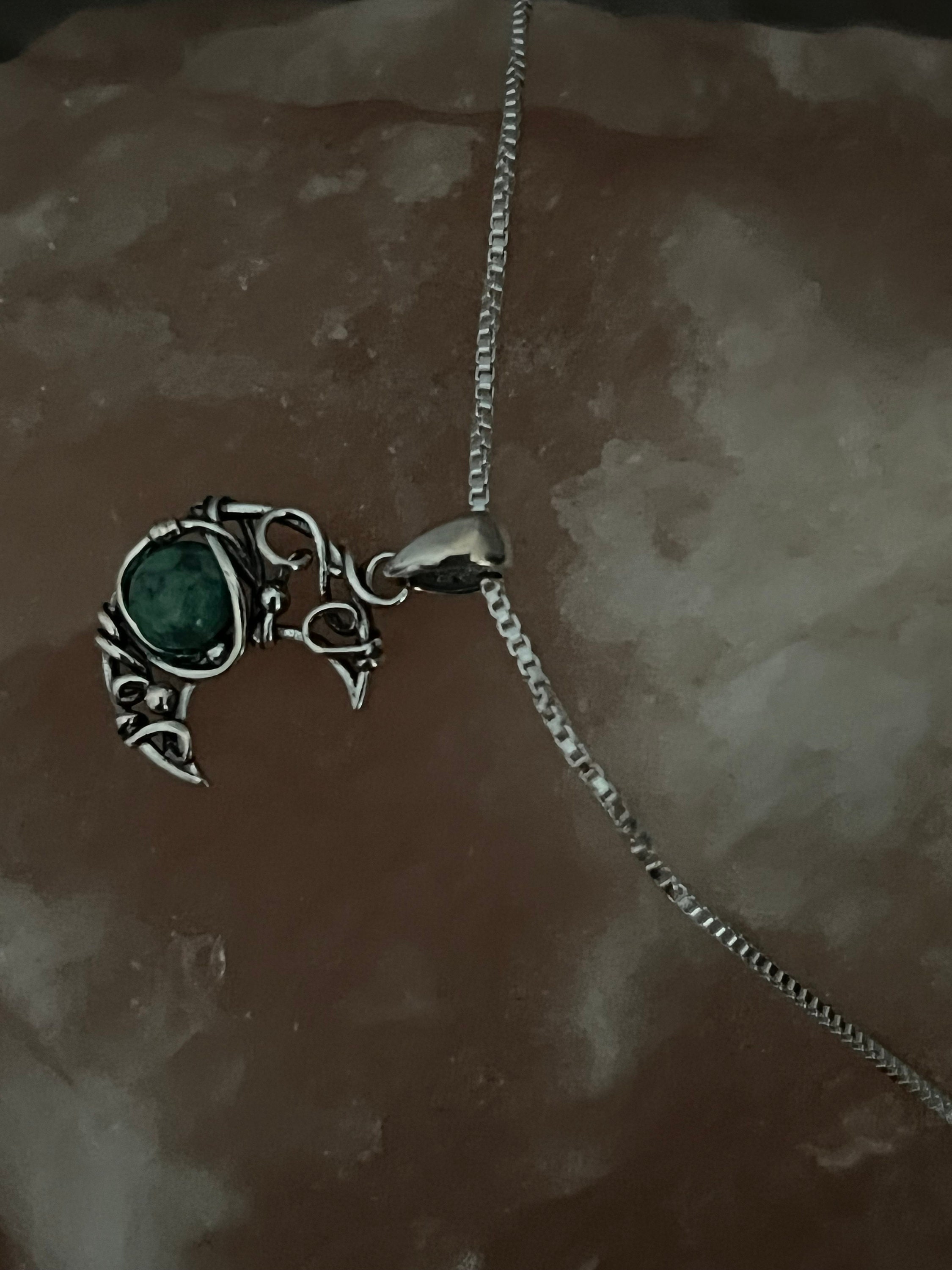 Sterling Silver Moon Pendant Necklace, Genuine Turquoise Moon Pendant ...