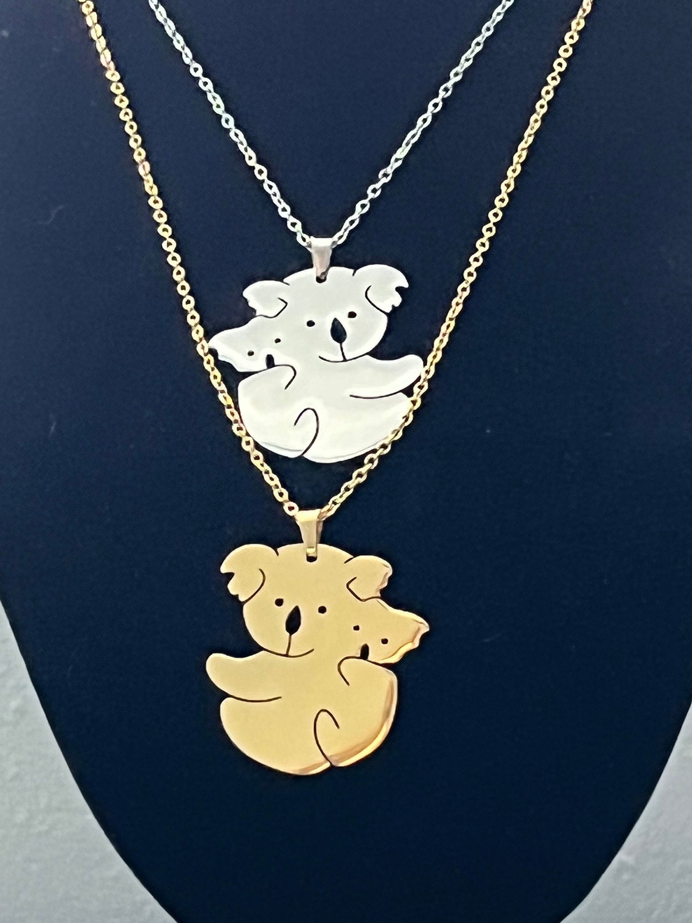 Koala Mom & Baby Pendant Necklace: Stainless Steel Animal Jewelry - Etsy