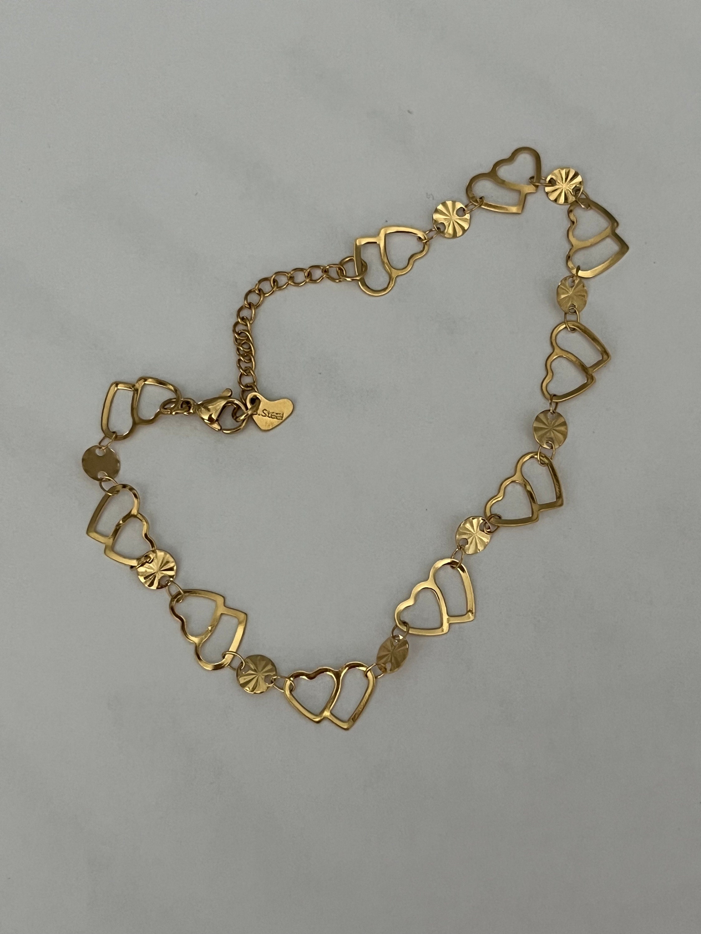 Gold Love Heart Stainless Steel Ankle Bracelet: Adjustable Chain - Etsy