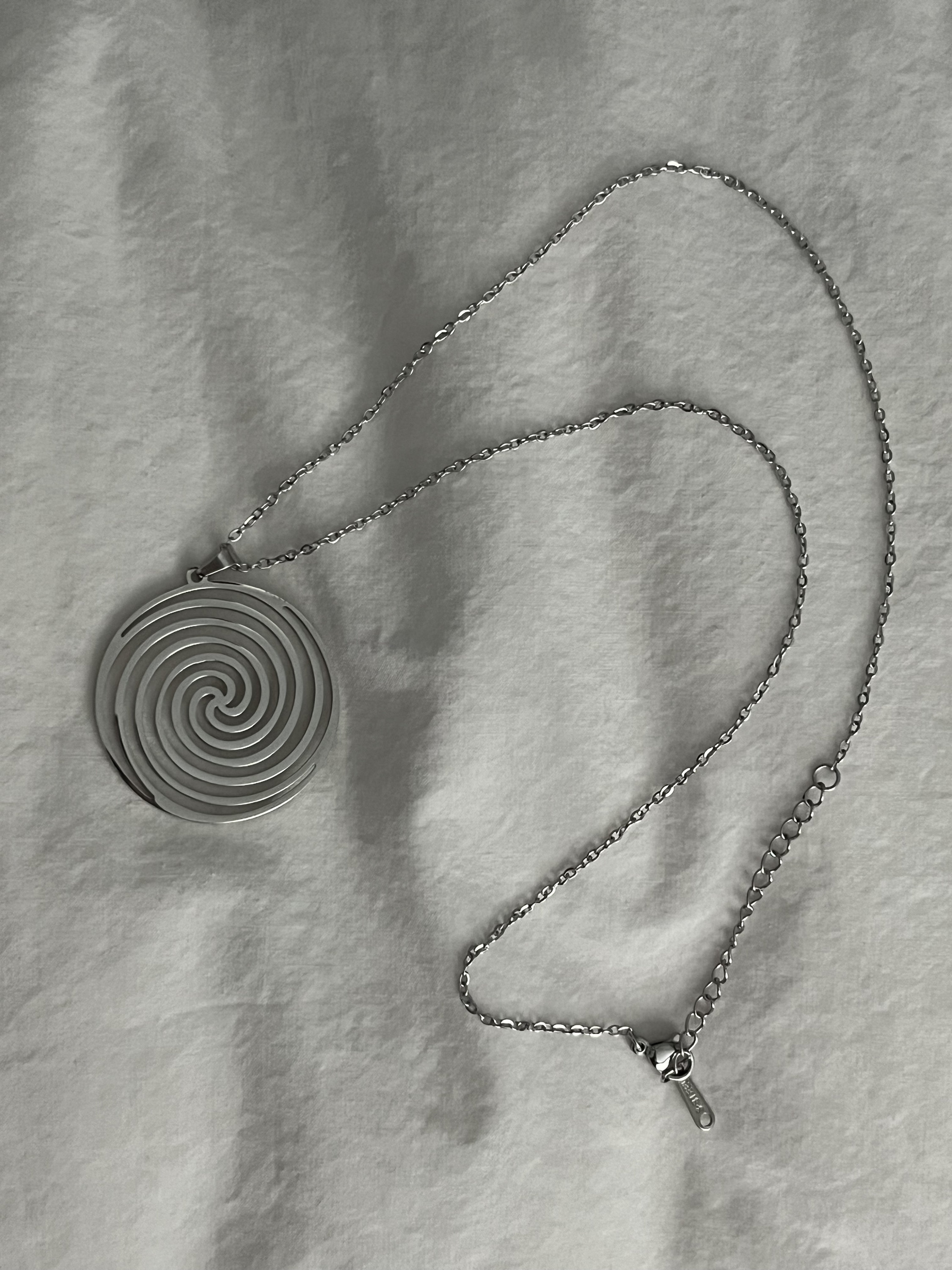 Skyrim Geometric Spiral Round Pendant Necklace, Stainless Steel Silver ...