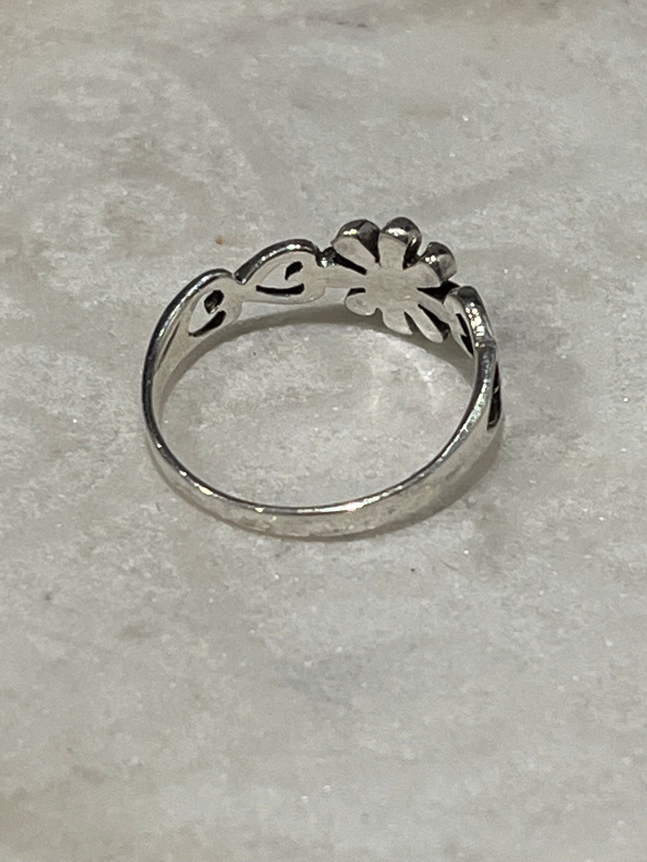 Sterling Silver Floral With Open Heart Ring, Statement Ring, Silver ...