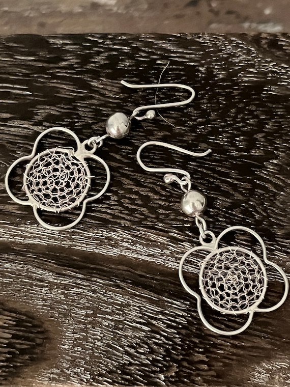 Filigree Long Flower Earrings, 950 Sterling Silver Ea… - Gem