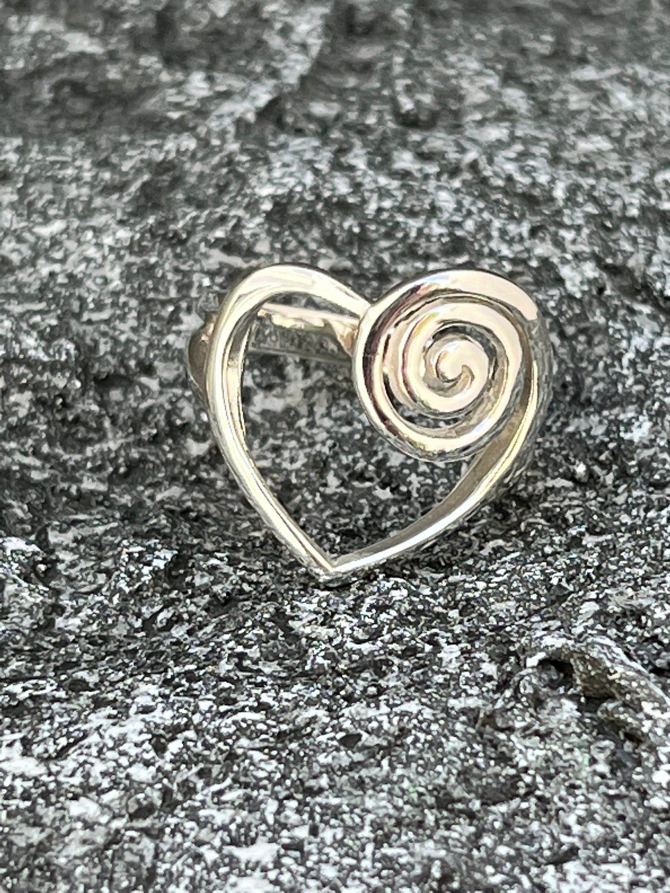 Sterling Silver Heart Ring 925 Silver Heart With Swirl on One - Etsy