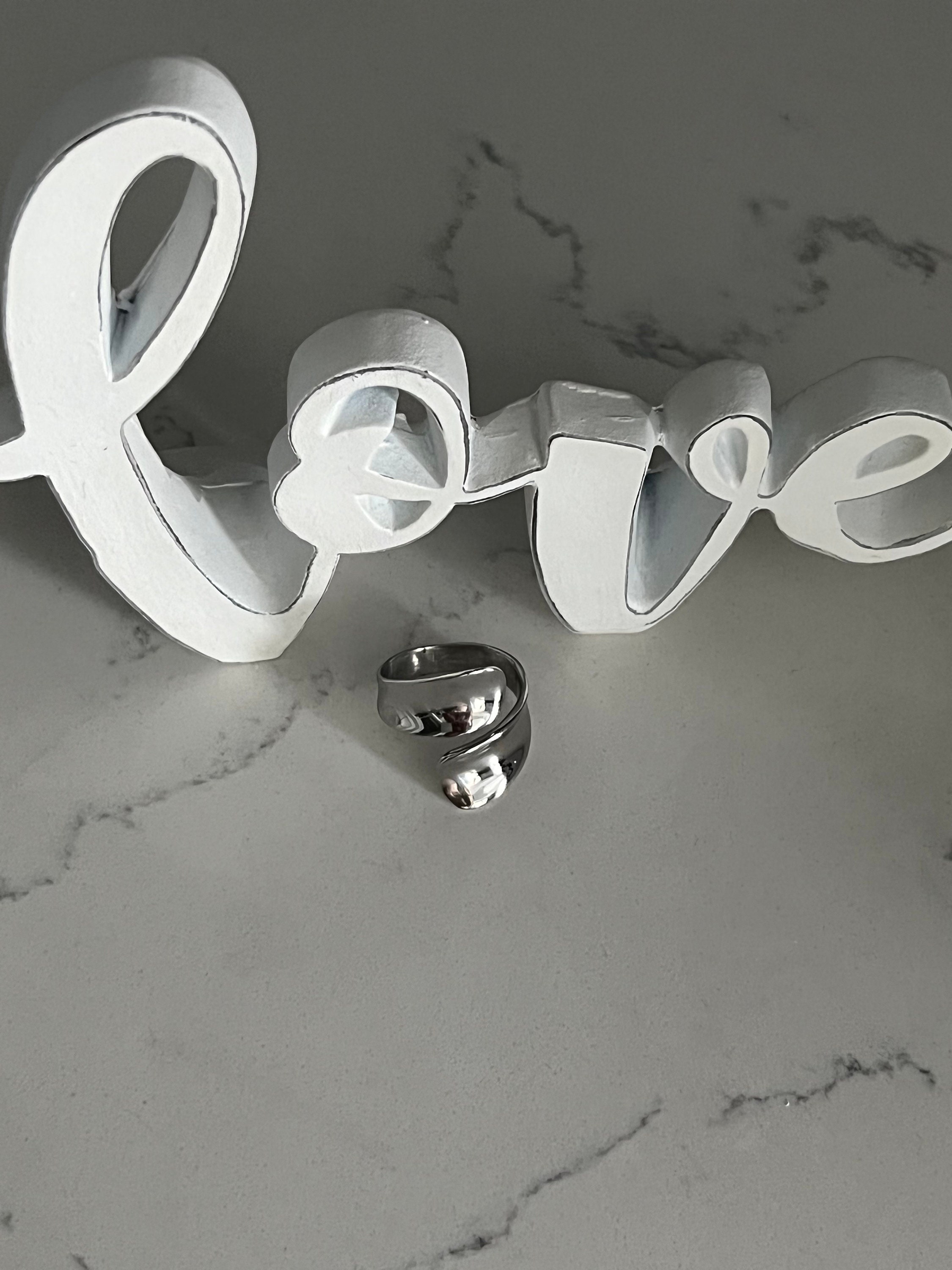 Stainless Steel Modern Double Spoon Ring, Large Spoon Ring, Silver ...
