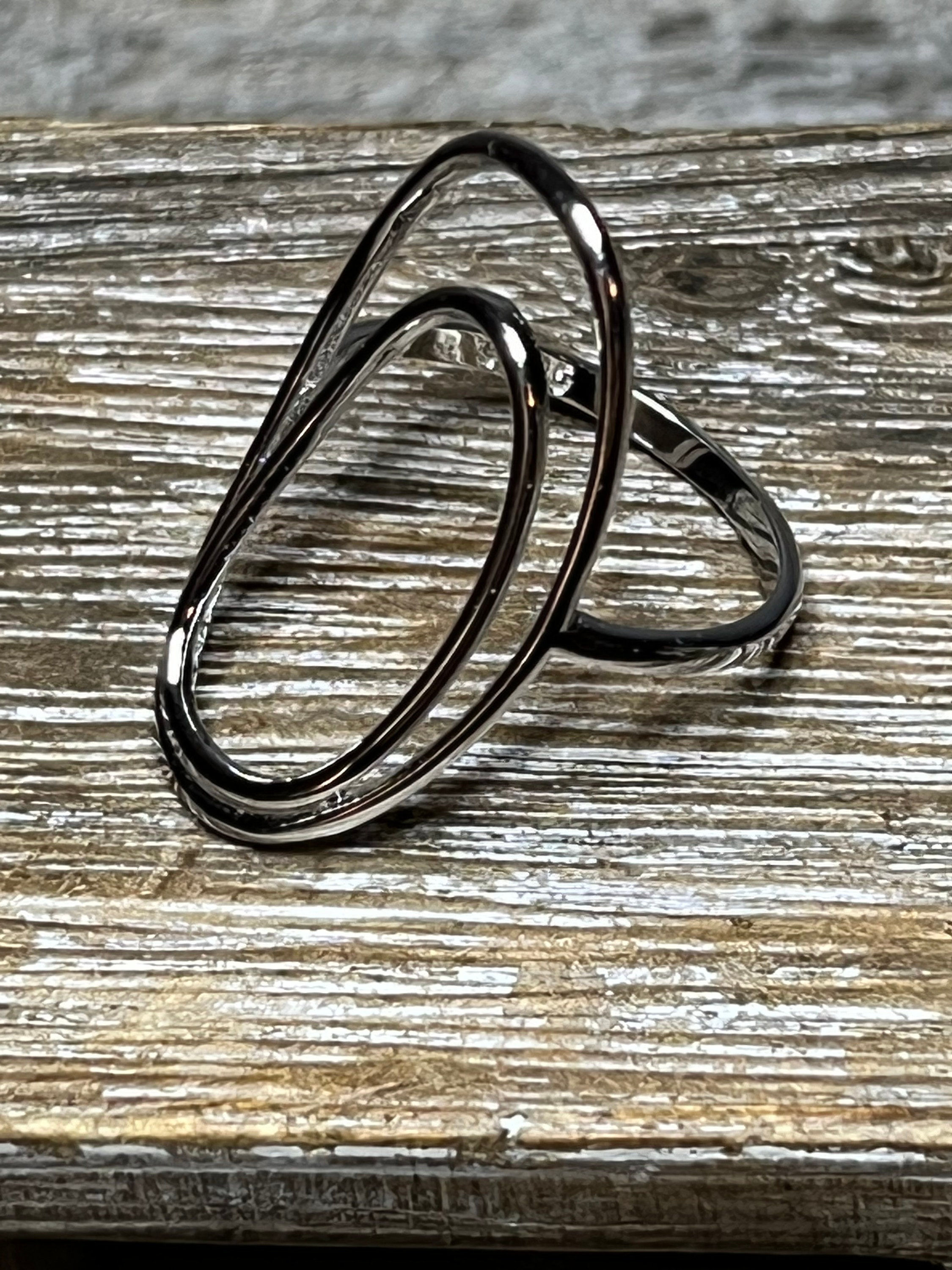 Sterling Silver Double Oval Ring, Large Open Oval Double Ring, Boho ...
