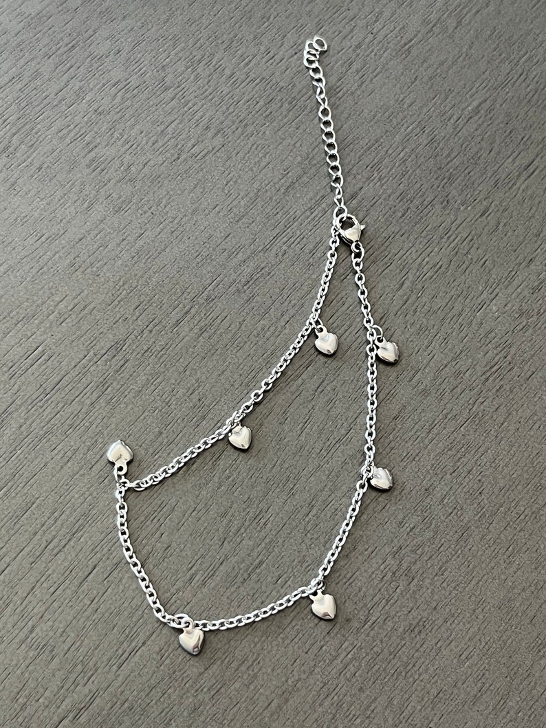 Stainless Steel Dangling Hearts Anklet: Adjustable Charm Bracelet - Etsy