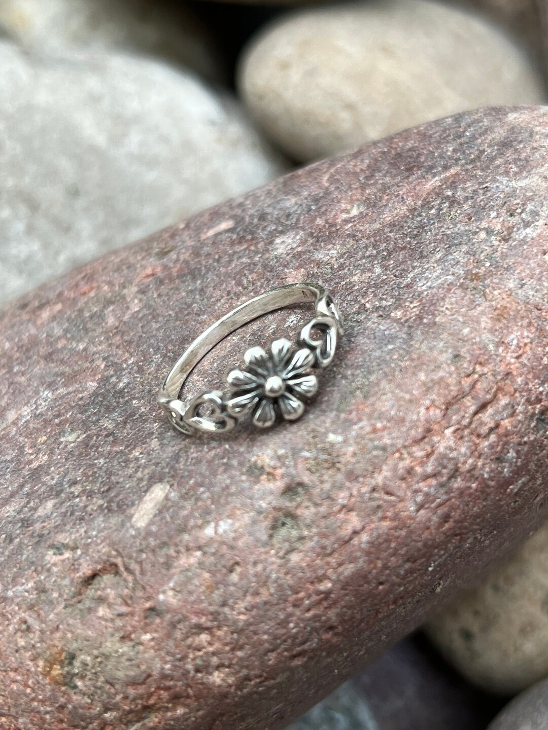 Sterling Silver Floral With Open Heart Ring, Statement Ring, Silver ...