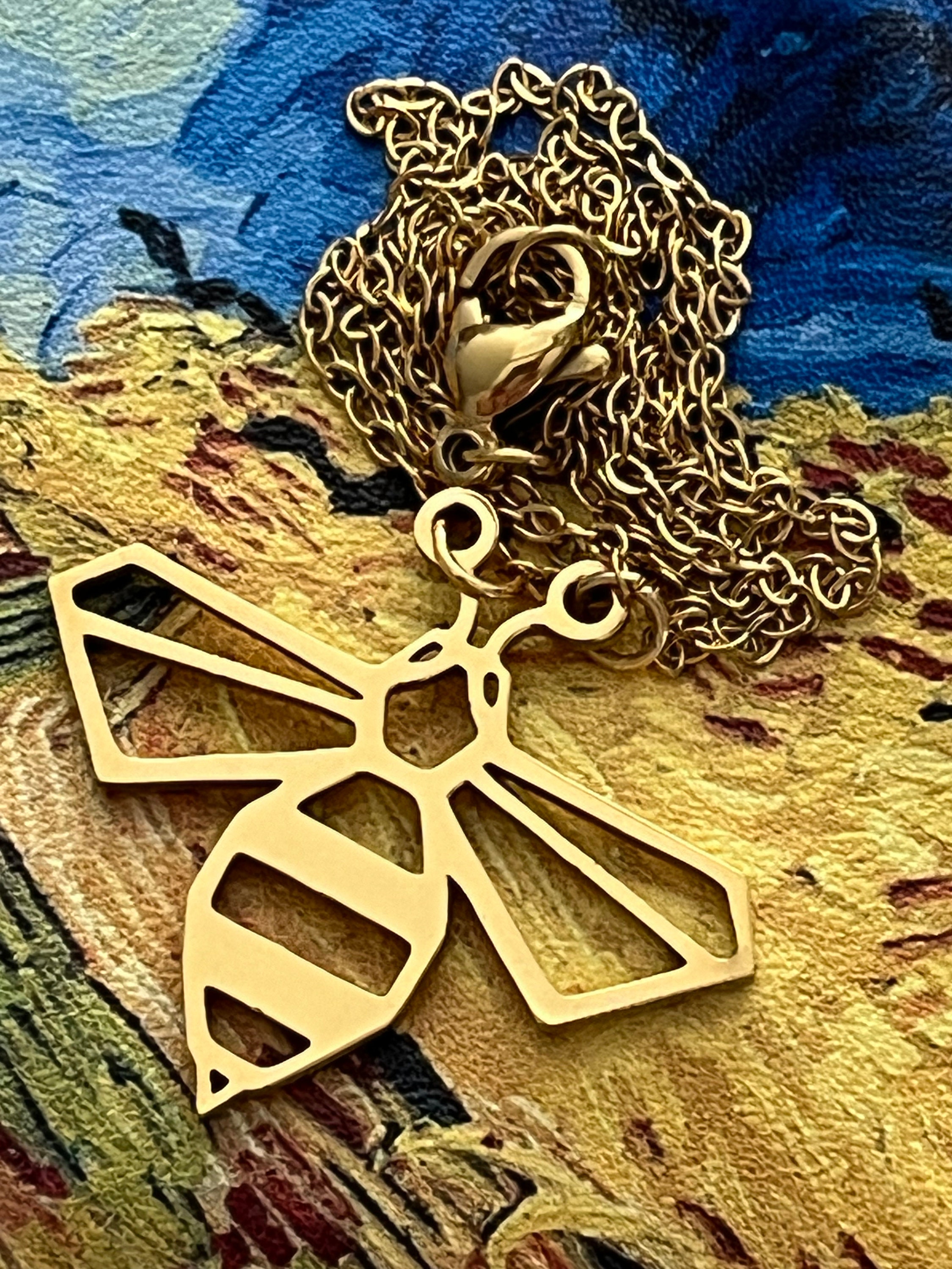 Little Bee Insect Pendant Necklace, Choker Gold Necklace, Stainless ...