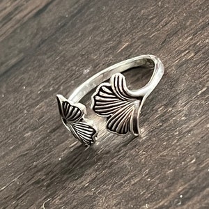 Adjustable Sterling Silver Double Ginkgo Leaf Ring - Etsy