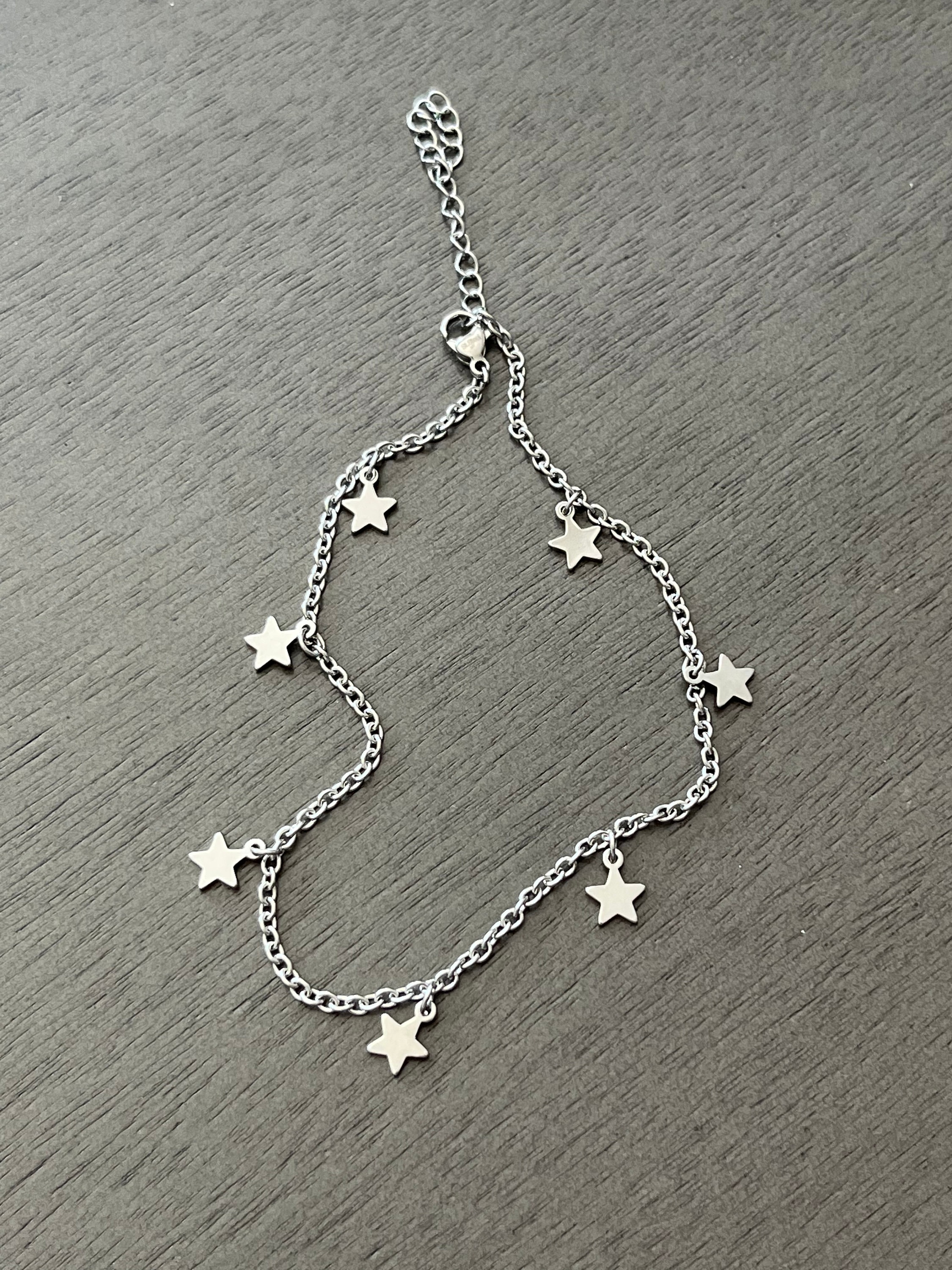 Stainless Steel Anklet With Dangling Stars, Adjustable Dangling Stars ...