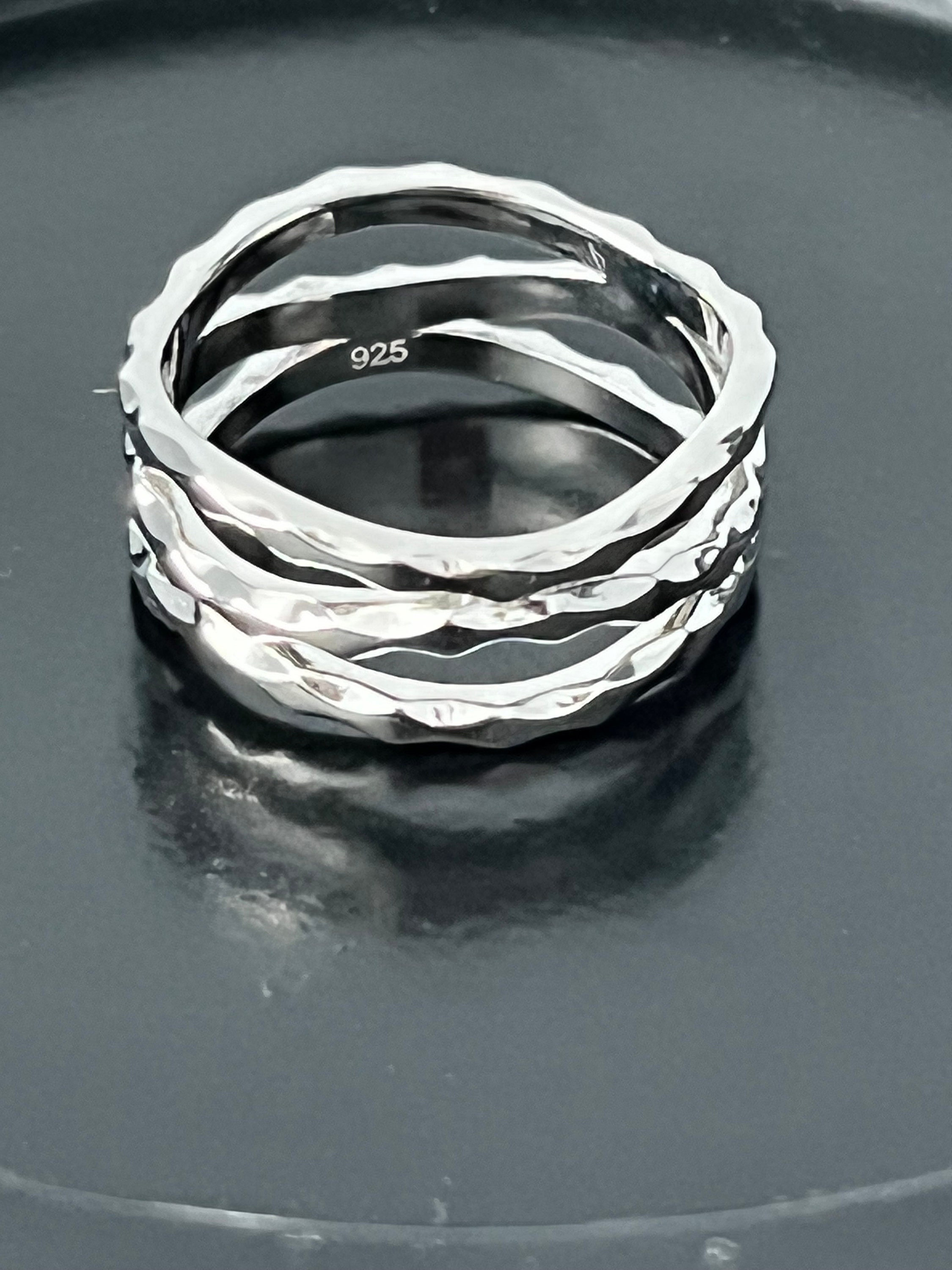 3 Wavy 925 Sterling Silver Ring Silver Hammered Ring for Her - Etsy