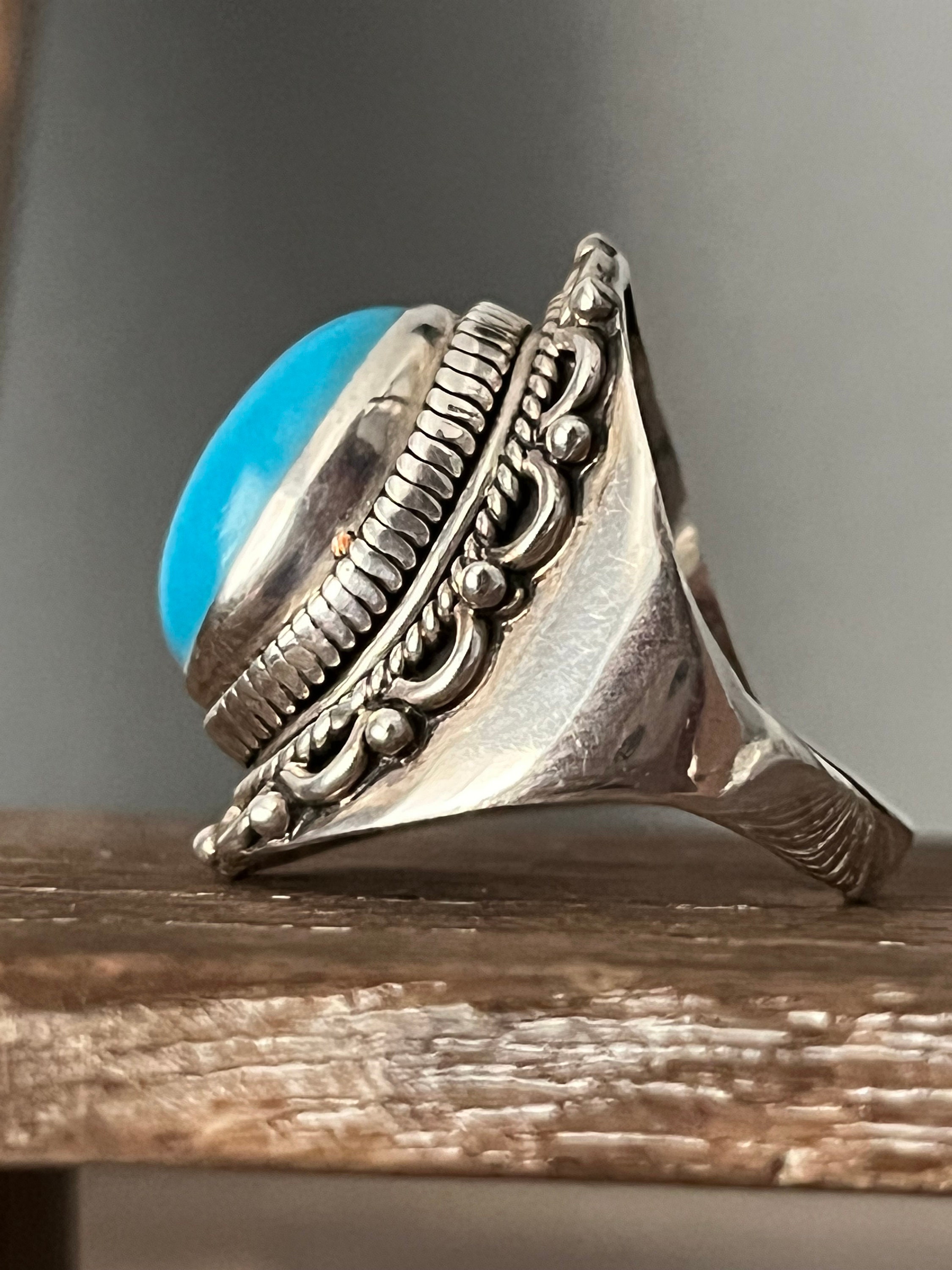 Large Turquoise Sterling Silver Ring - Etsy