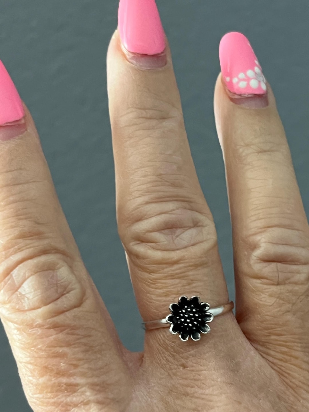 Sterling Silver Sunflower Ring, Dainty Floral Ring, Statement Ring ...