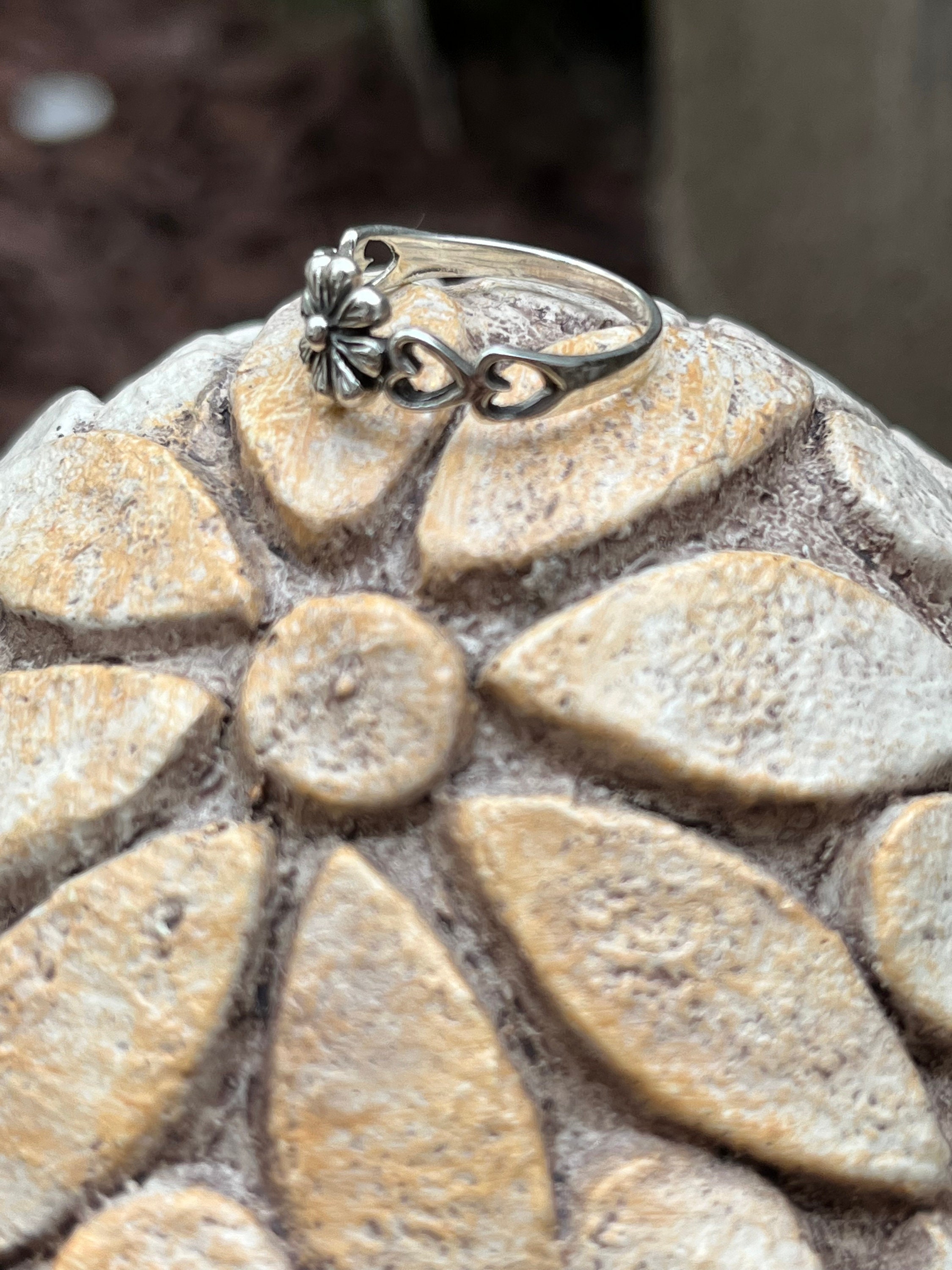 Sterling Silver Floral With Open Heart Ring, Statement Ring, Silver ...