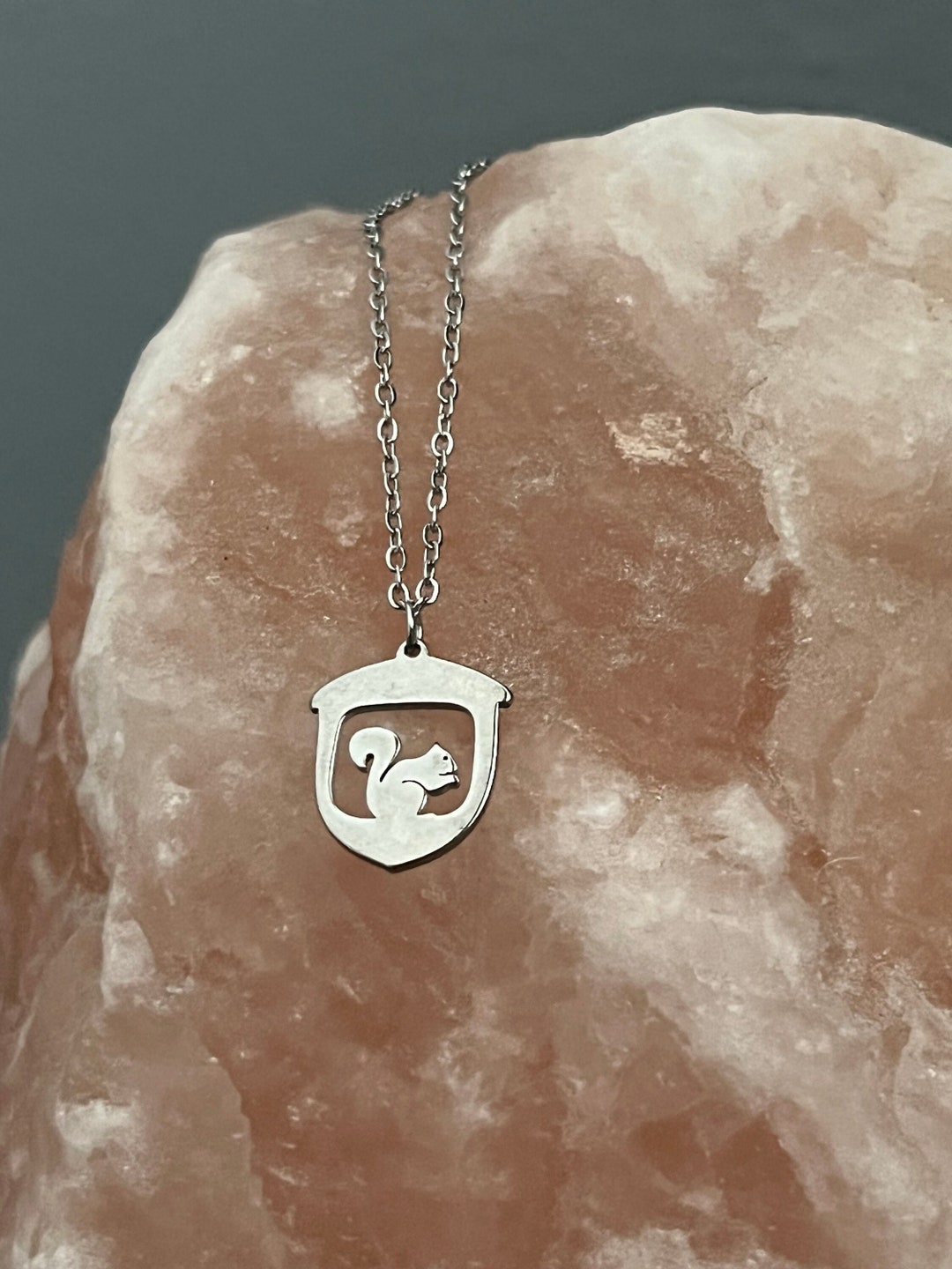 Cute Squirrel & Acorn Hollow Pendant Necklace, Choker Chains Stainless ...