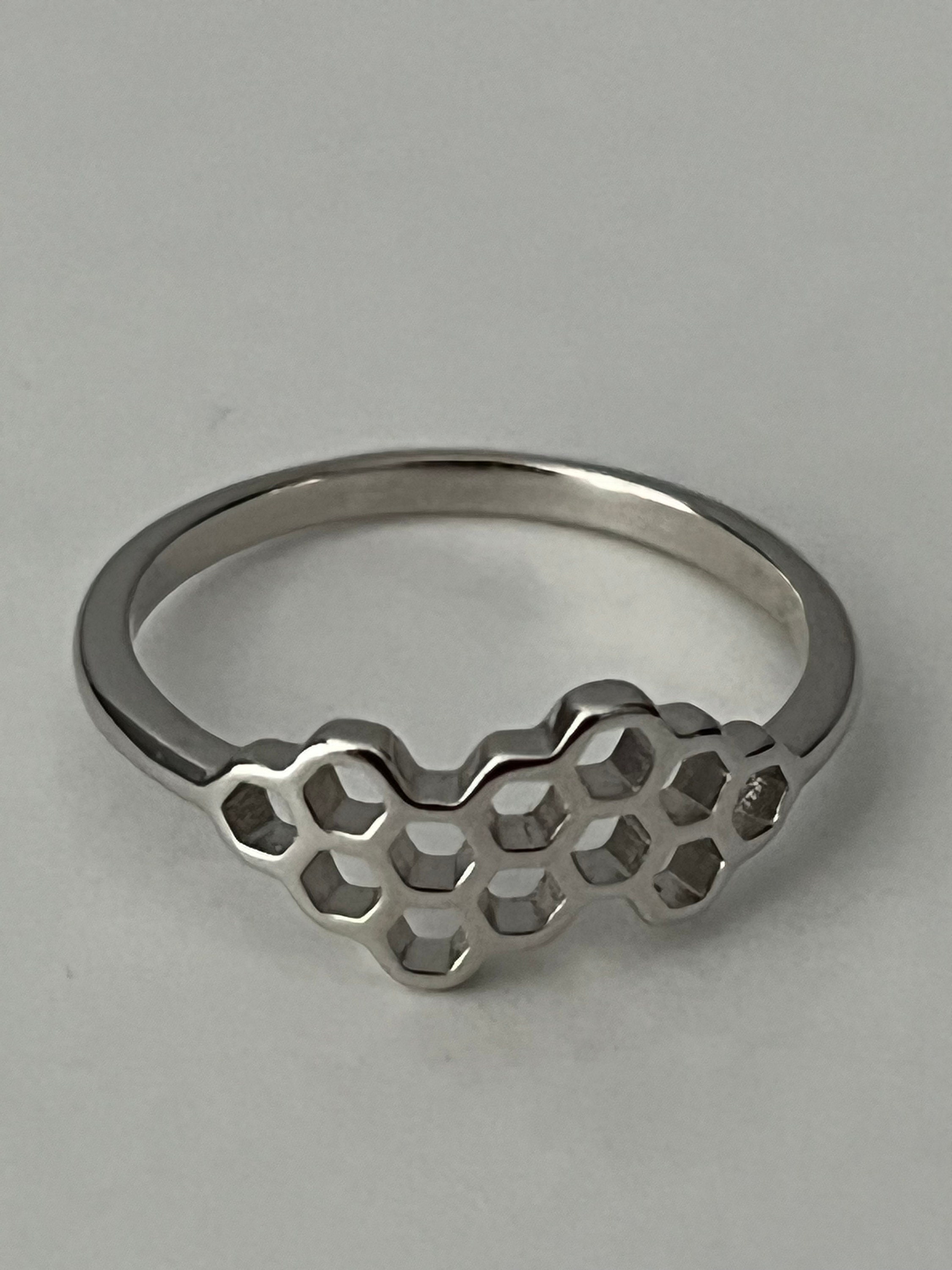 Honeycomb Sterling Silver Ring: Geometric Bee Jewelry, Size 7 - Etsy