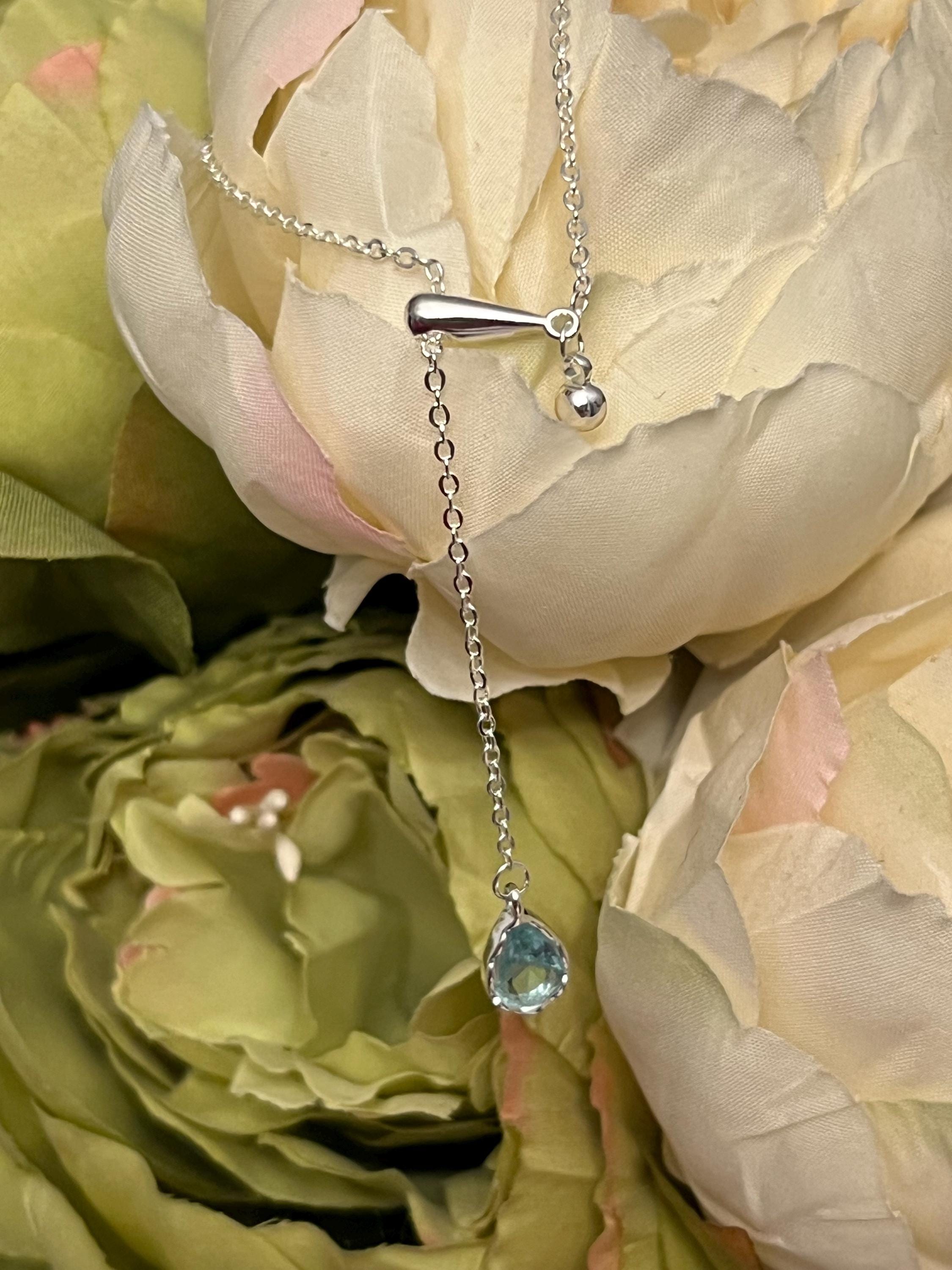 Sterling Silver Water Droplet Pendant Necklace, Sea Blue Synthetic ...