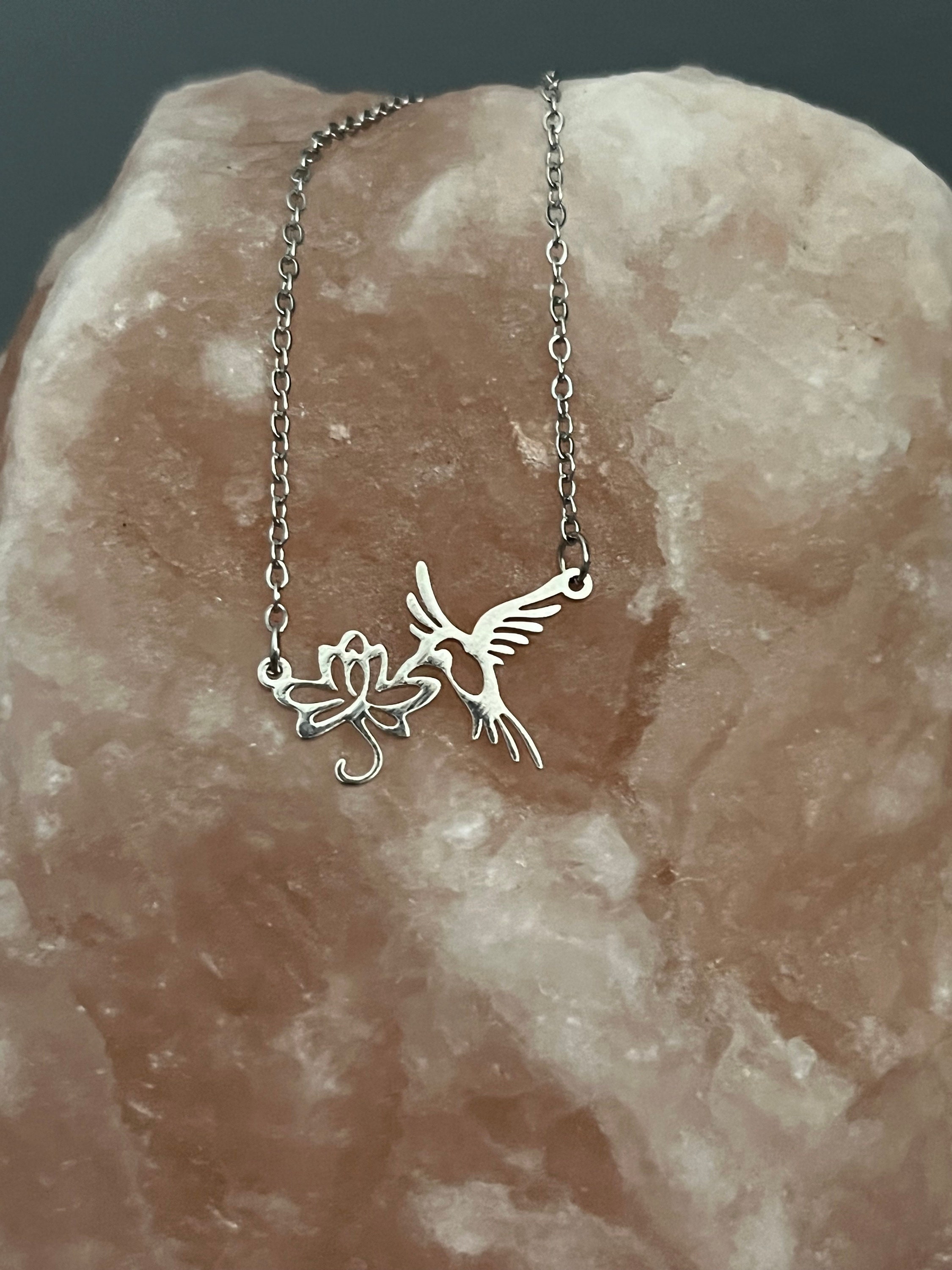 Hummingbird Necklace: Stainless Steel Flower Charm Pendant - Etsy