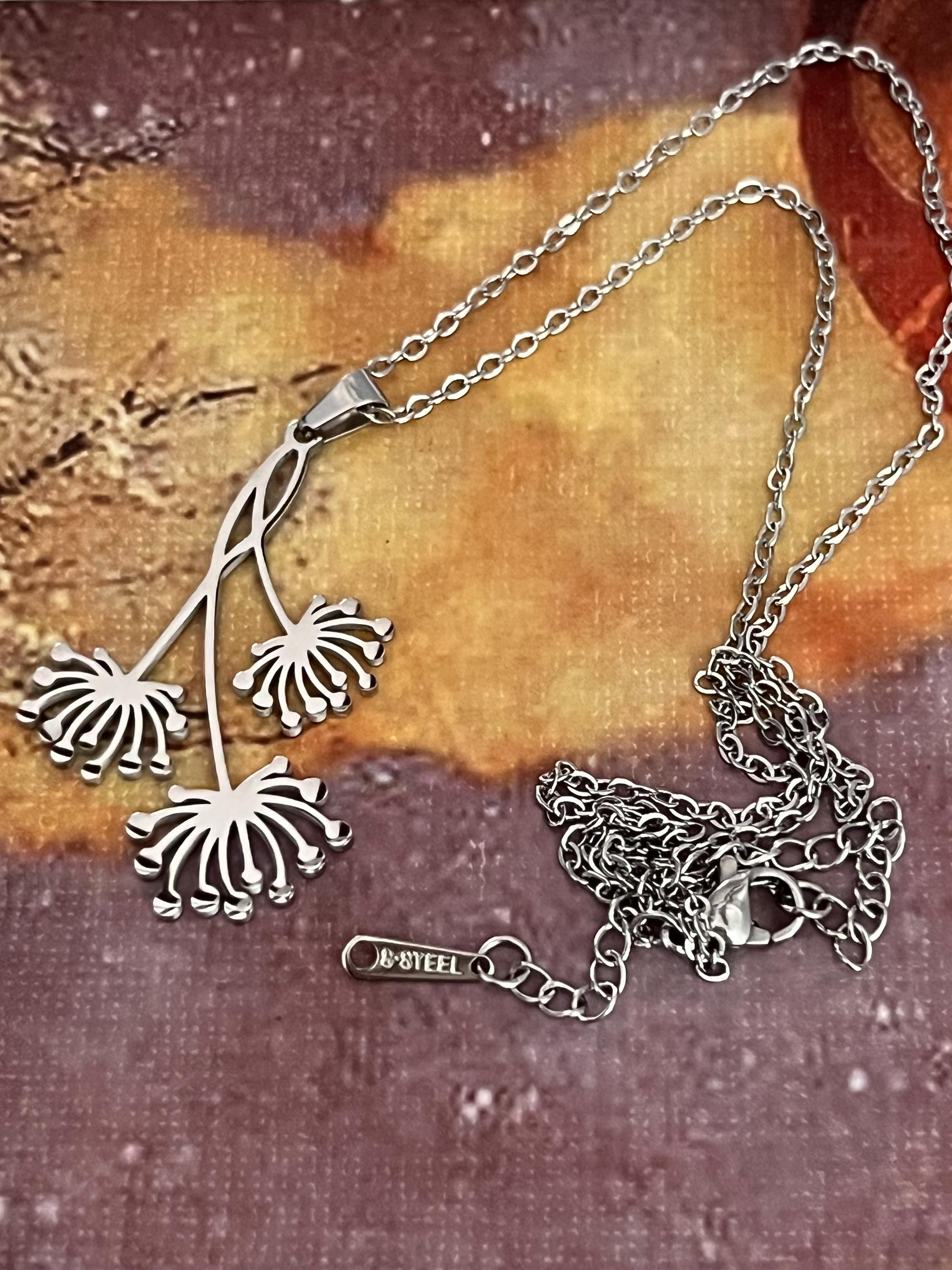 Dandelion Pendant Necklace: Stainless Steel Bohemian Jewelry - Etsy