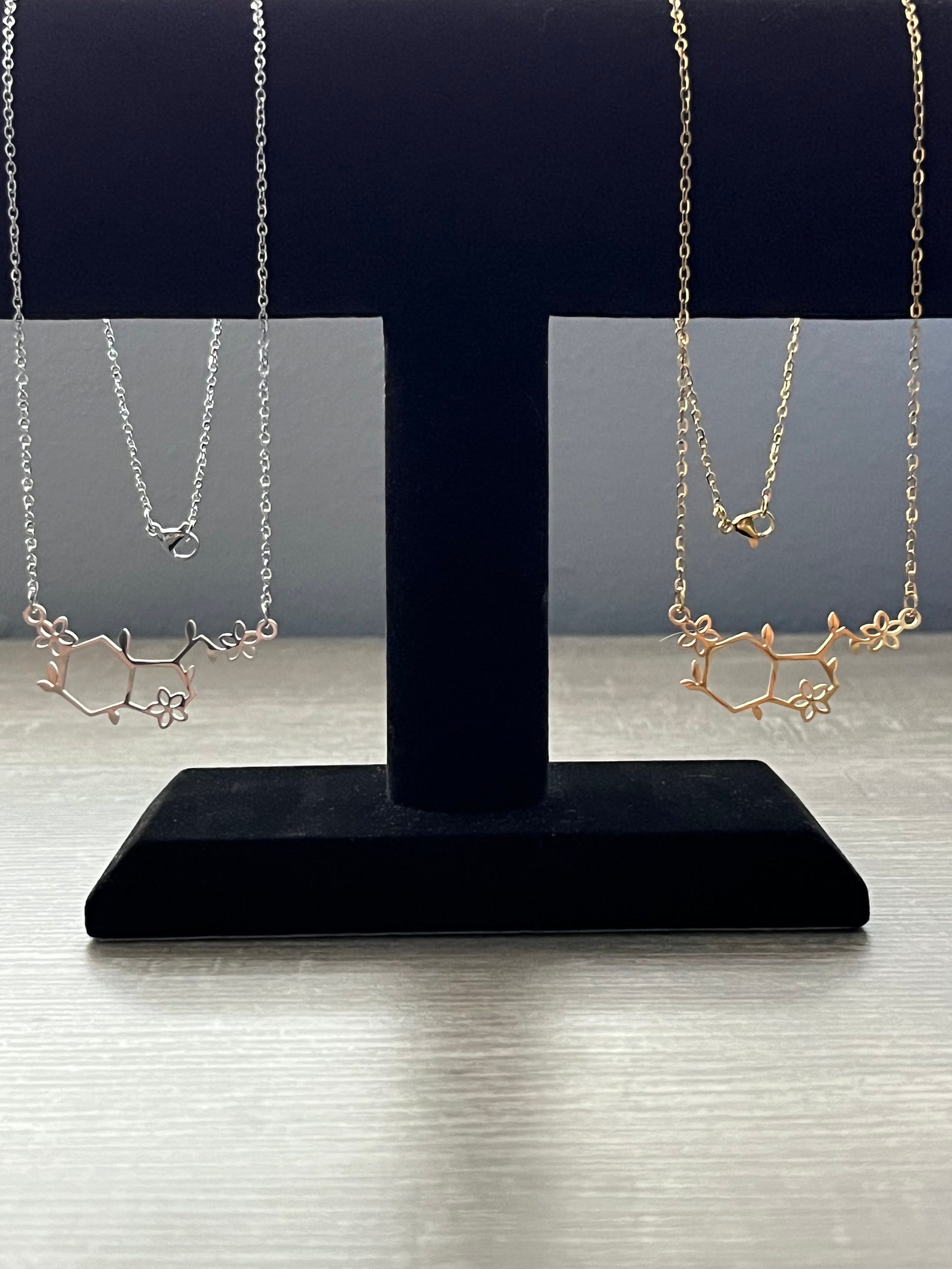 Molecule Pendant Necklace, Serotonin Molecule With Flower Charm Pendant ...