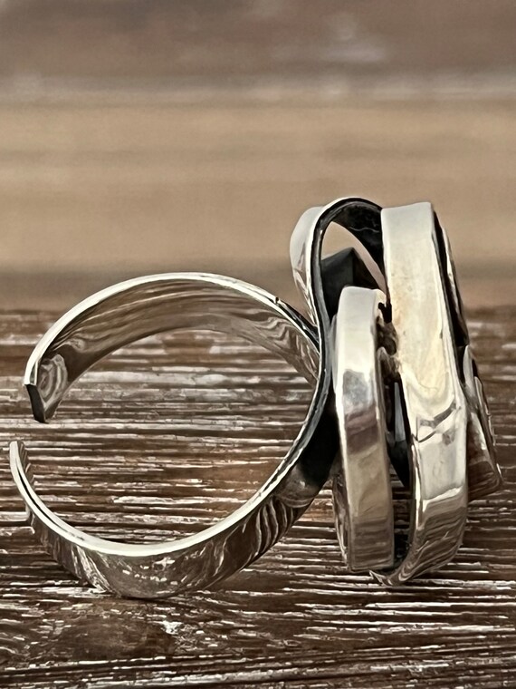 Geometric Large Adjustable Sterling Silver 950 Ring - Gem