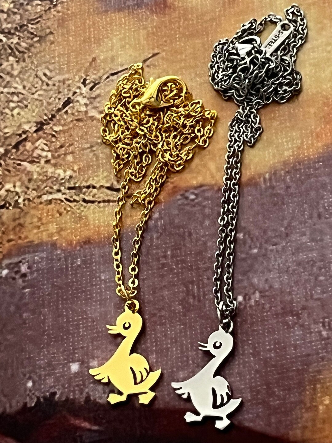Duck Charm Pendant Necklace: Stainless Steel Adjustable Chain - Etsy