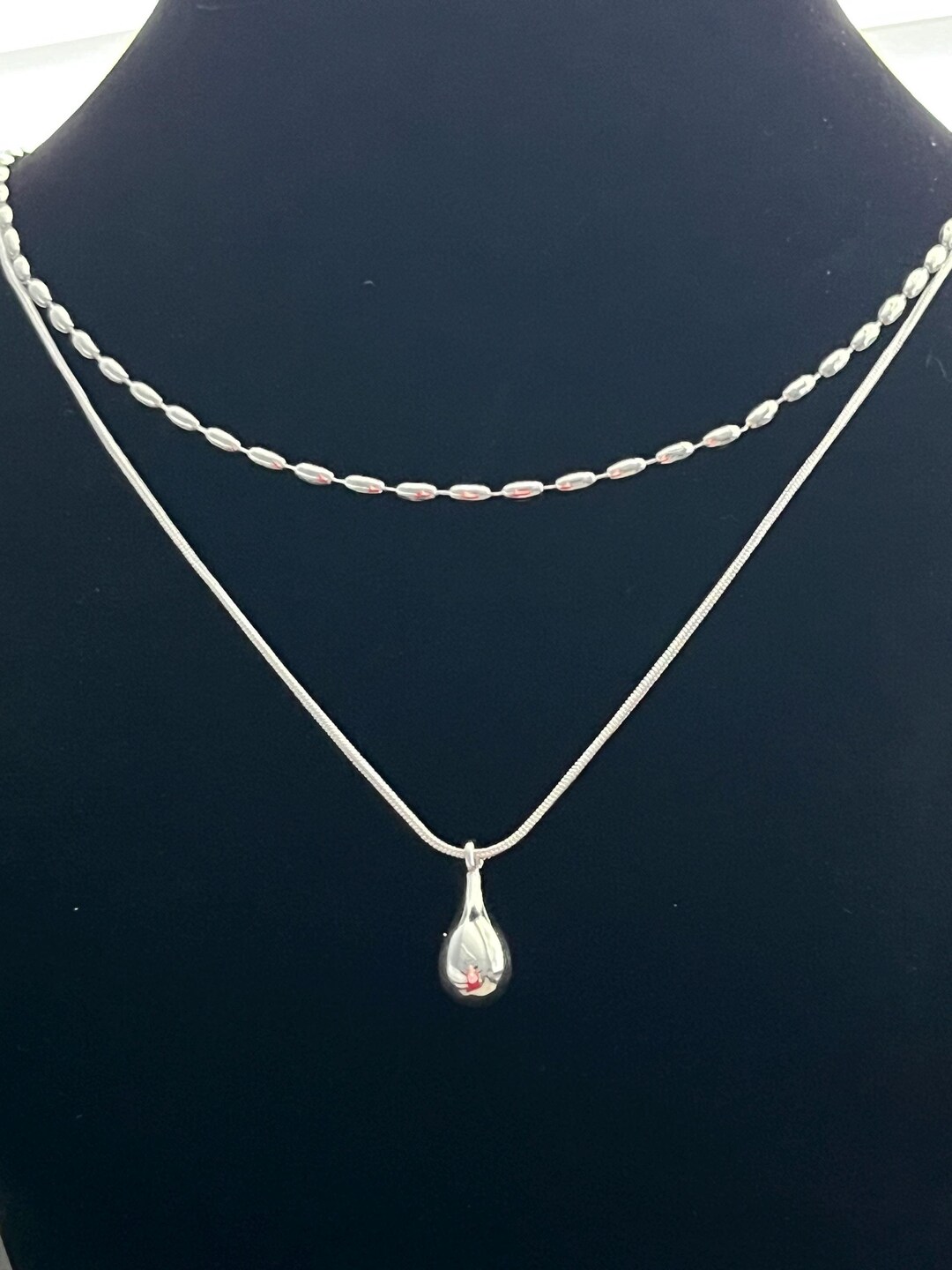 925 Sterling Silver Water Drop Double Necklace - Elegant Layered ...