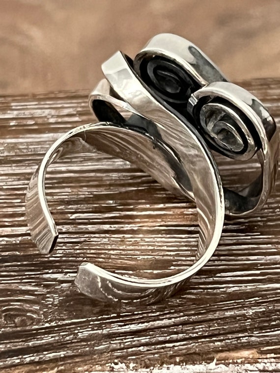 Geometric Large Adjustable Sterling Silver 950 Ring - Gem