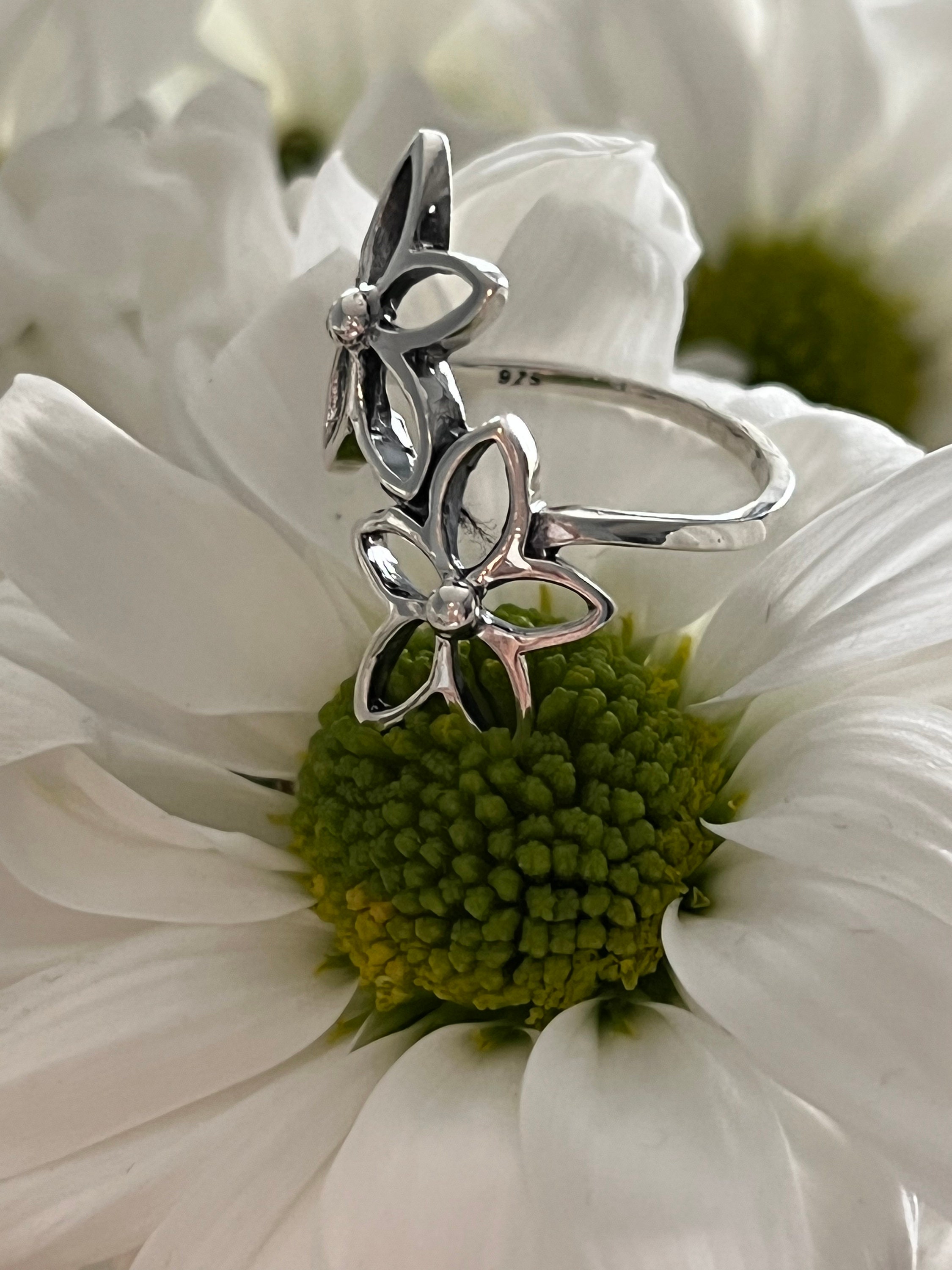 Sterling Silver Dancing Flowers Ring, Floral Ring, Statement Ring, Gift ...