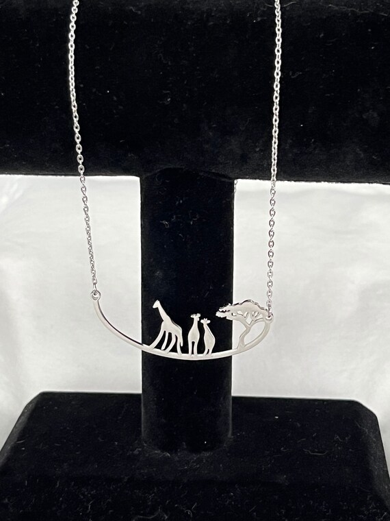 Family of Giraffes Family Tree Pendant Necklace, Stai… - Gem