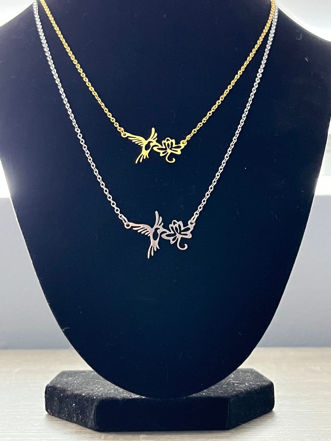 Hummingbird Necklace: Stainless Steel Flower Charm Pendant - Etsy