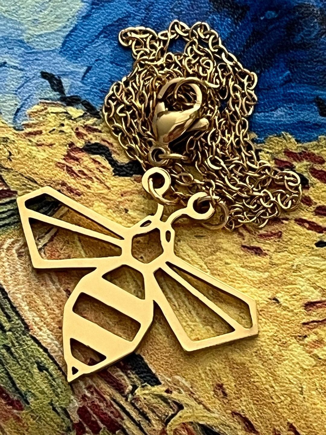 Little Bee Insect Pendant Necklace, Choker Gold Necklace, Stainless ...