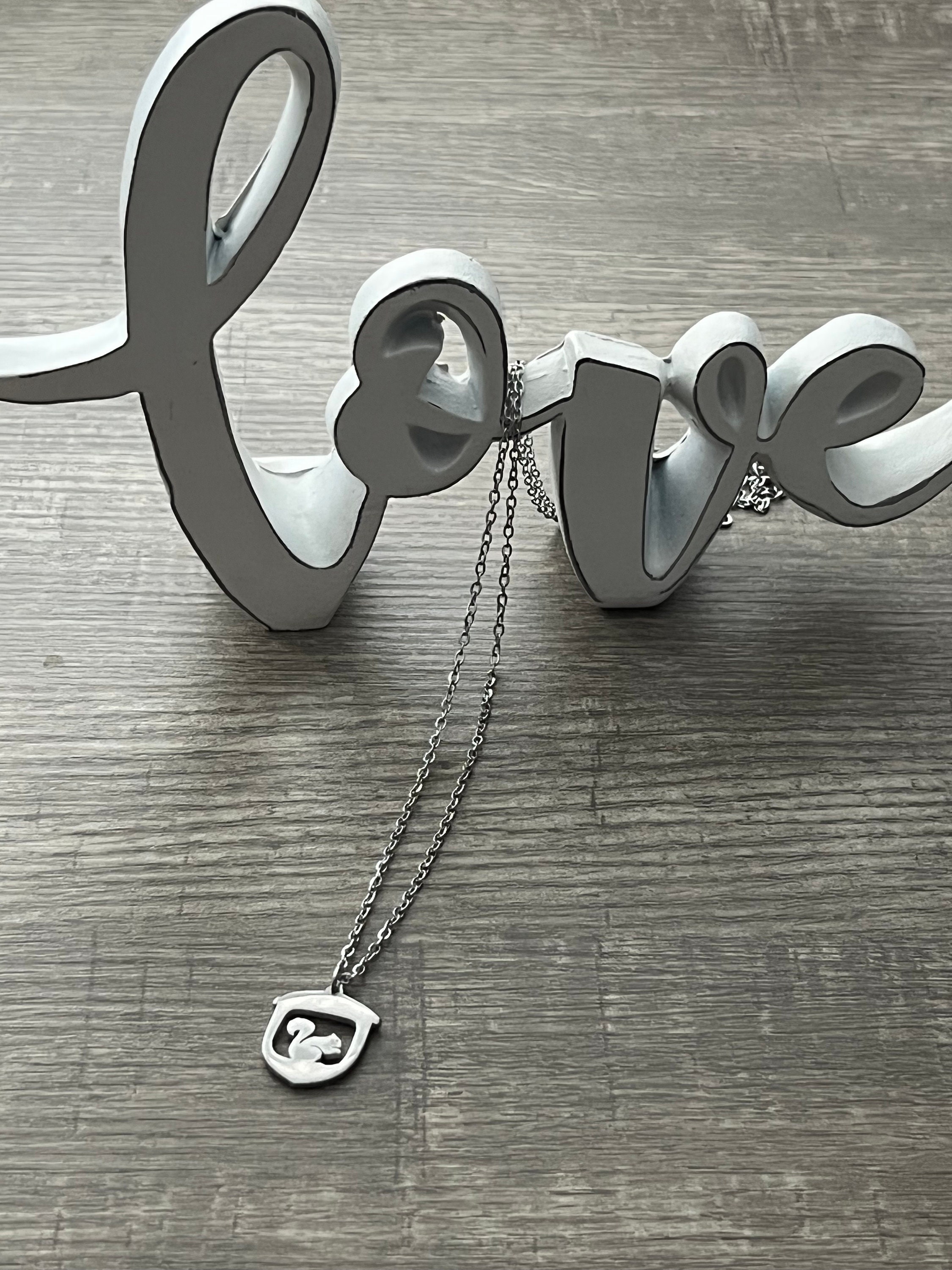 Cute Squirrel & Acorn Hollow Pendant Necklace, Choker Chains Stainless ...