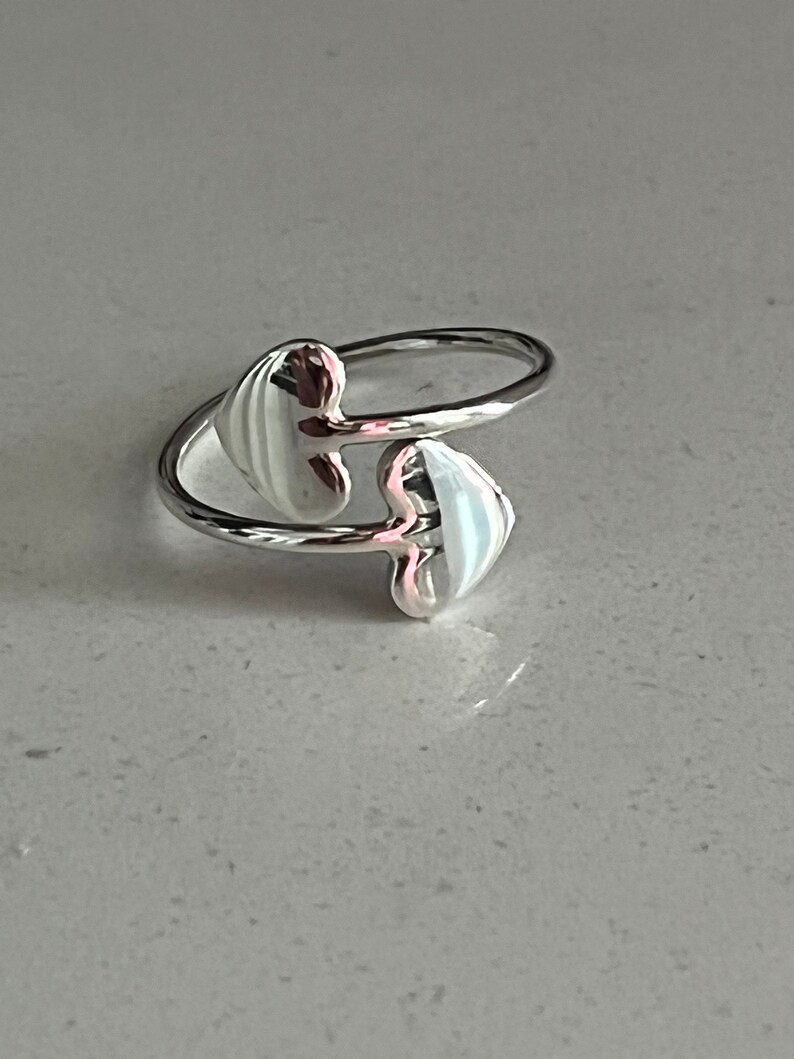 Double Heart Sterling Silver Adjustable Ring: Dainty Love Jewelry - Etsy