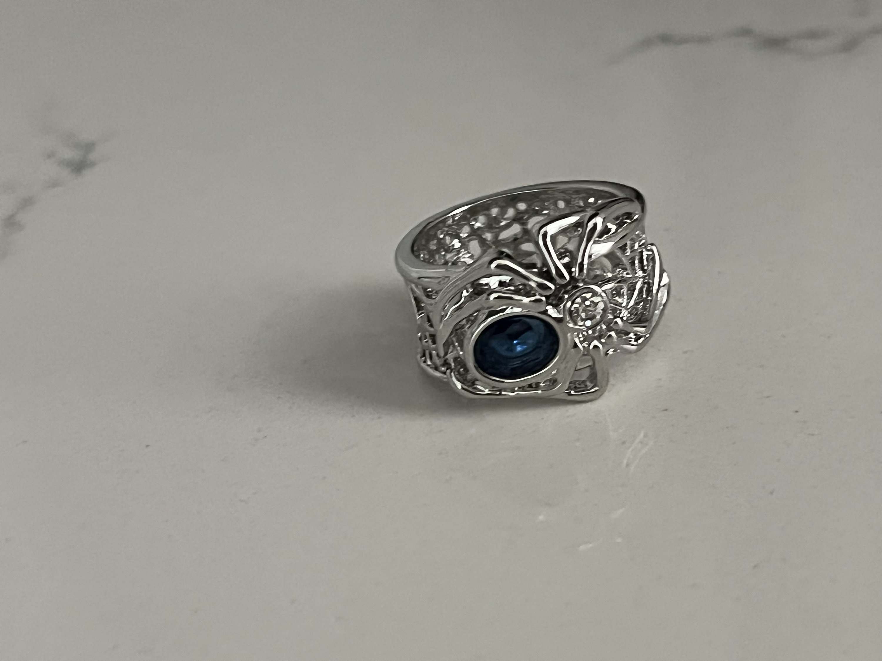 Spider Inlaid Blue & White Zircon Ring, 925 Sterling Silver Gothic Ring ...