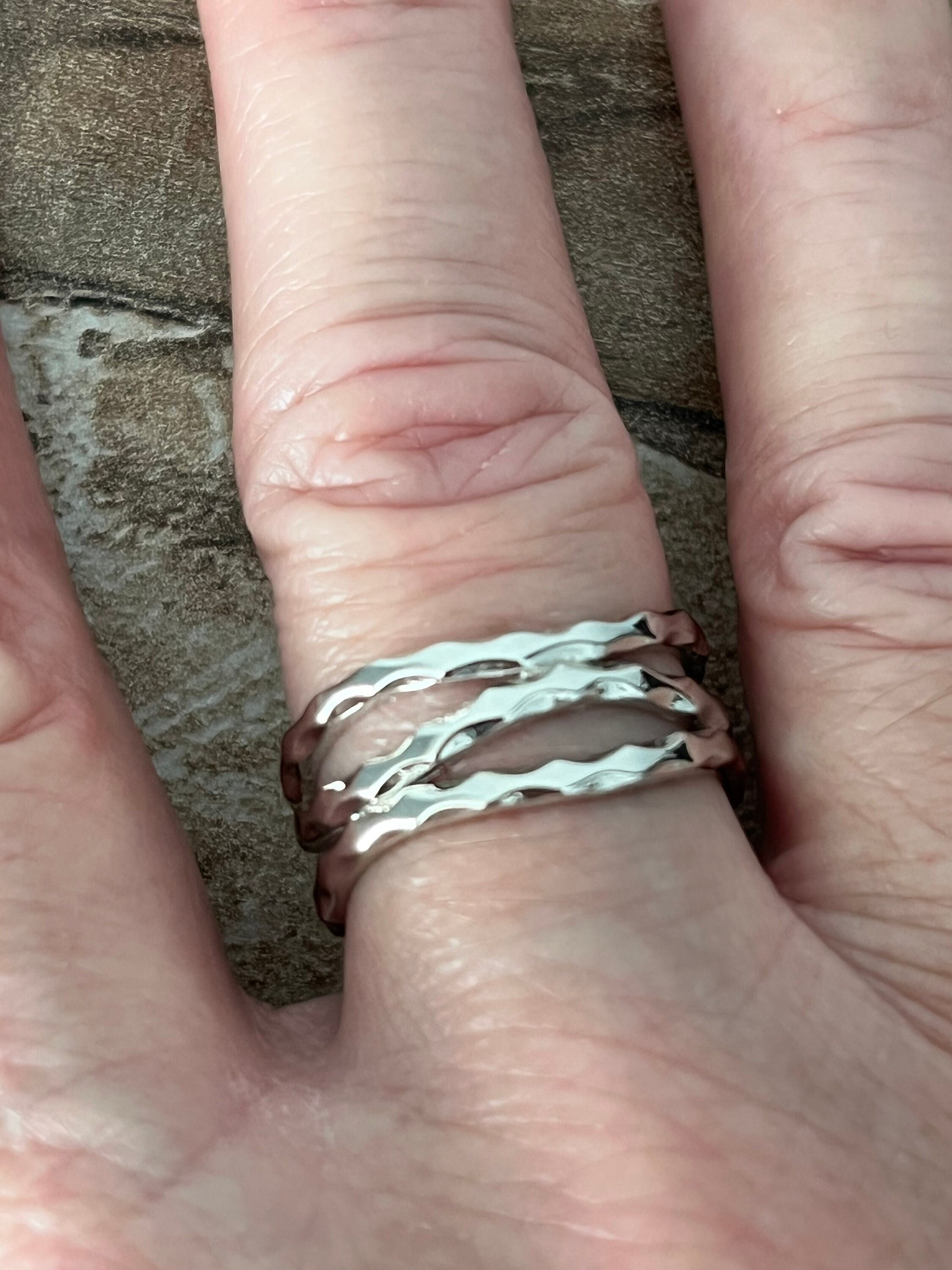 3 Wavy 925 Sterling Silver Ring, Silver Hammered Ring, for Her - Etsy