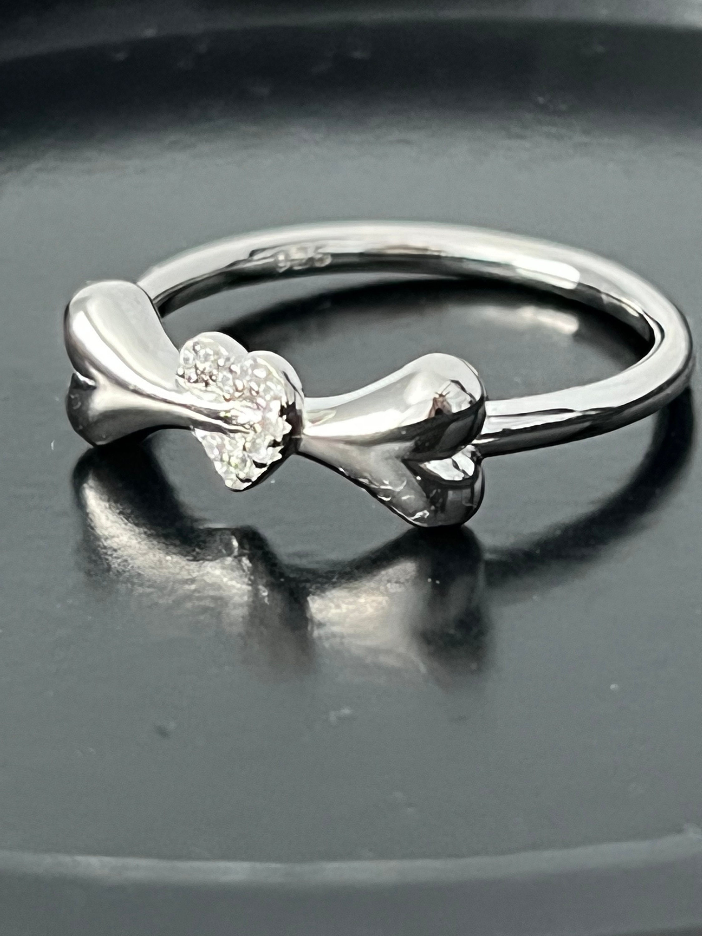 Dog Bone & Heart Round Cut Clear CZ Ring, 925 Sterling Silver Ring, Dog ...