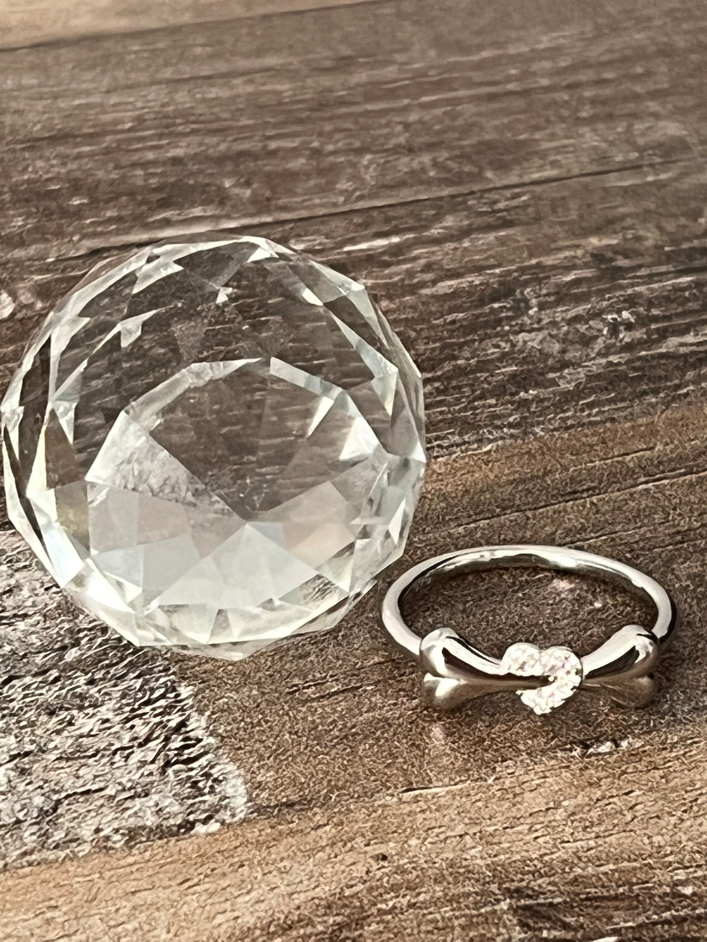 Sterling Silver Dog Bone & Heart Round Cut Clear CZ Ring, Animal Lover ...