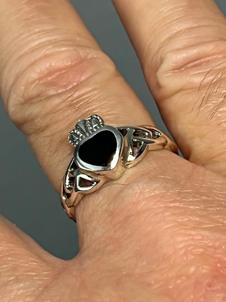 Claddagh Celtic Irish Heart Ring, Sterling Silver 925, With Black Agate ...