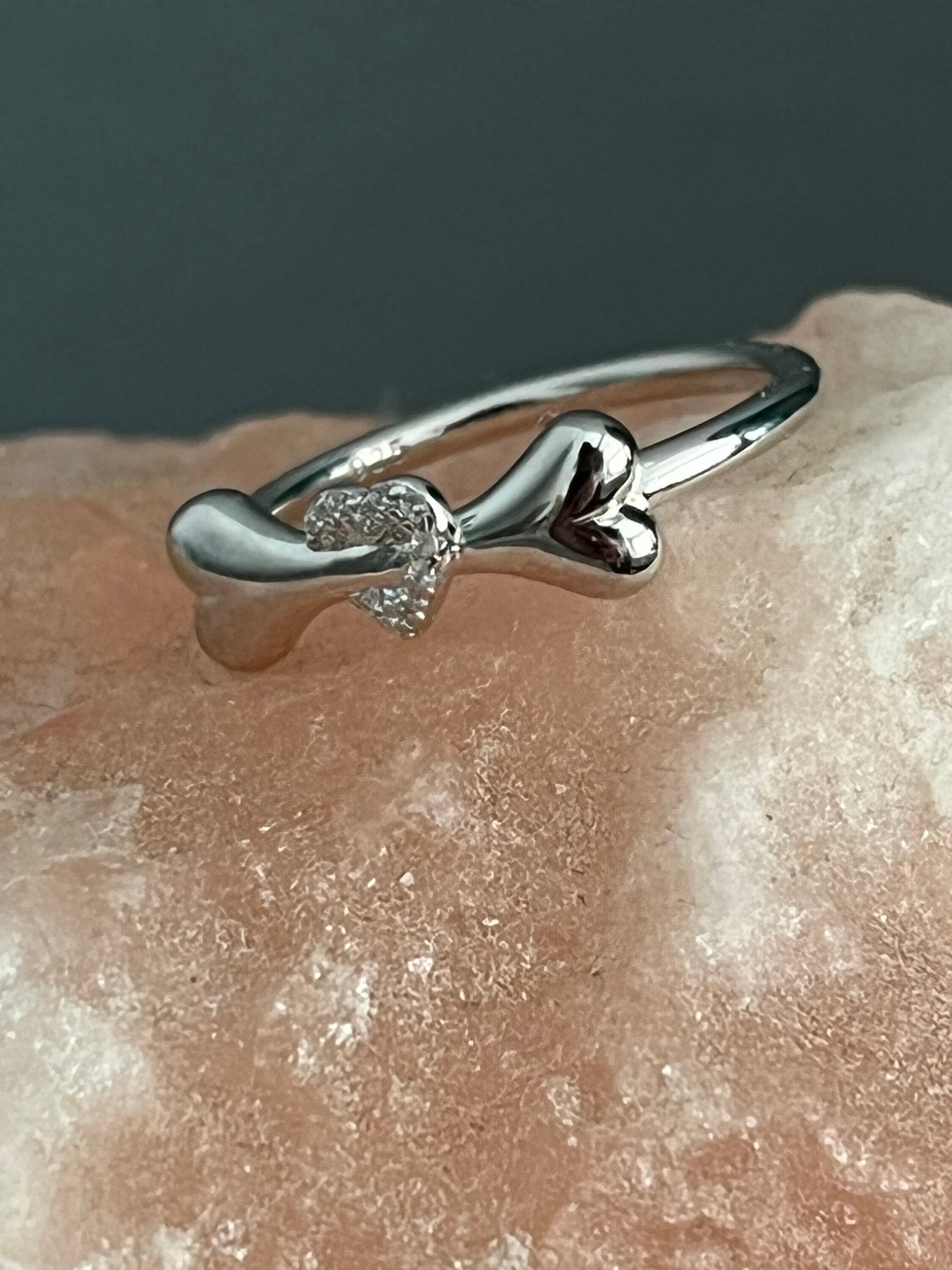 Dog Bone & Heart Round Cut Clear CZ Ring, 925 Sterling Silver Ring, Dog ...