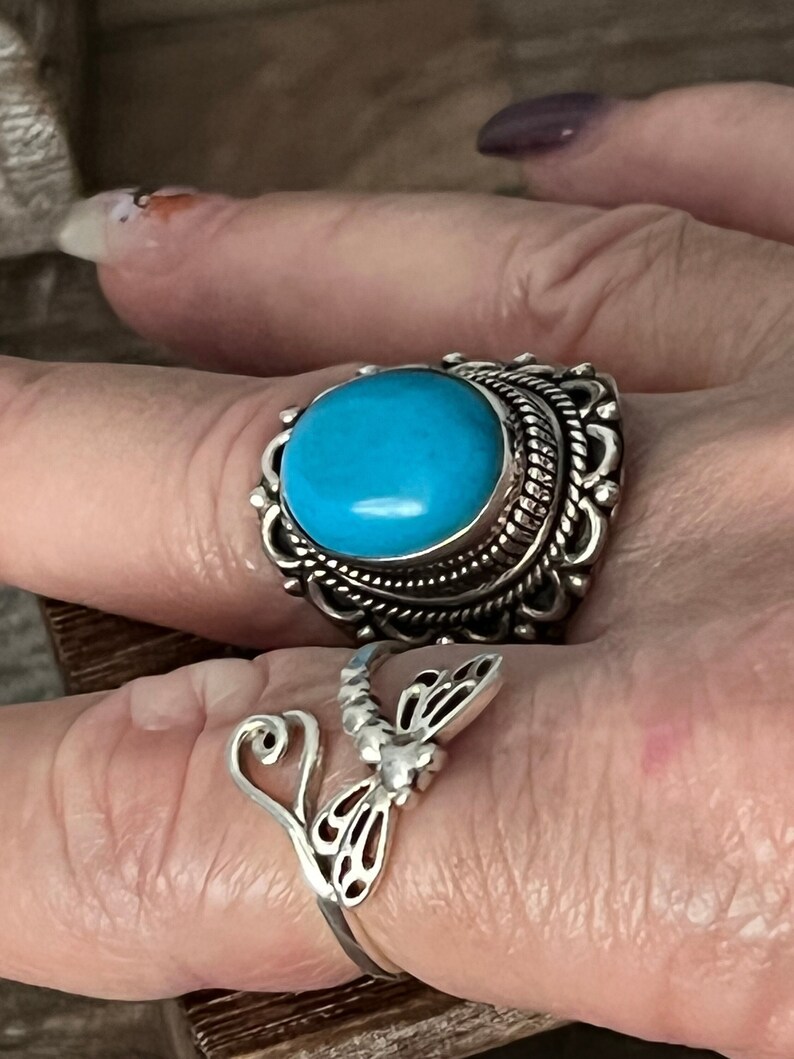 Large Turquoise Sterling Silver Ring, Statement Ring, Gift for Her - Etsy