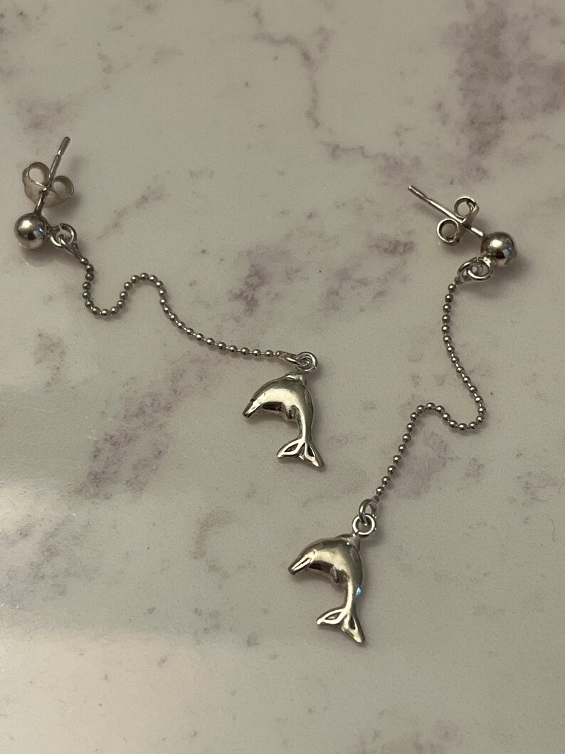 Sterling Silver Dolphin Dangle Earrings: Beach Sea Life Jewelry - Etsy