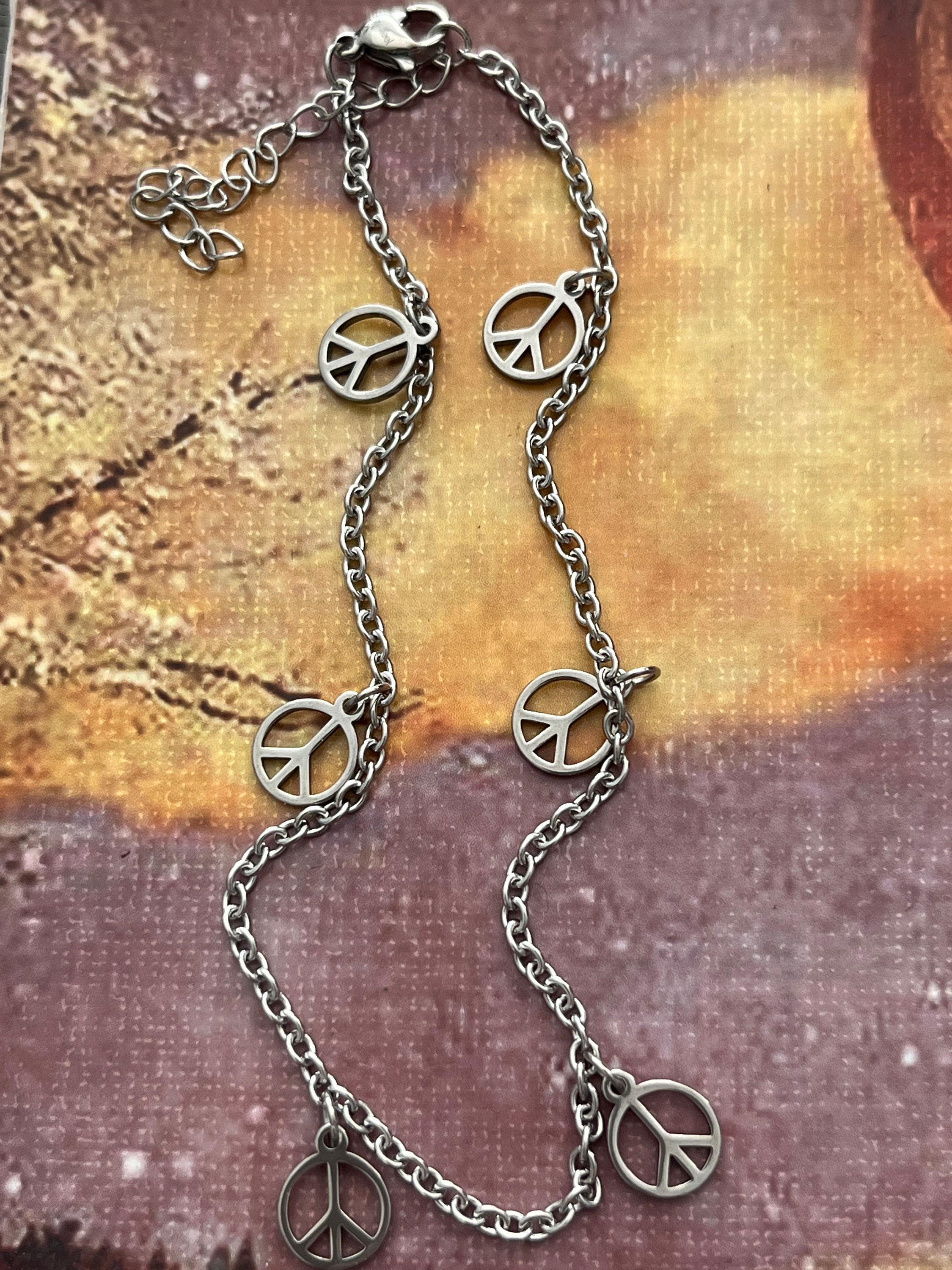 Stainless Steel Anklet With Peace Signs, Adjustable Anklet With Peace ...