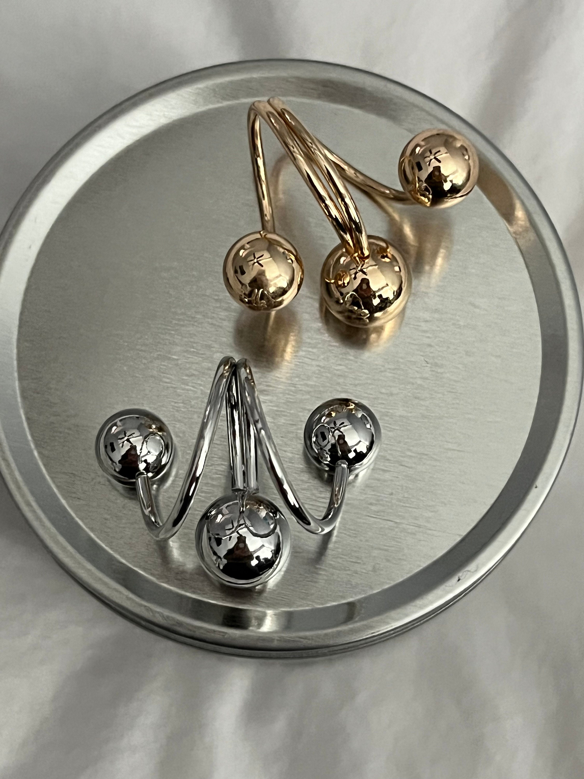 Exaggerated Gold & Silver Three-ball Open Ring for Men, Adjustable ...