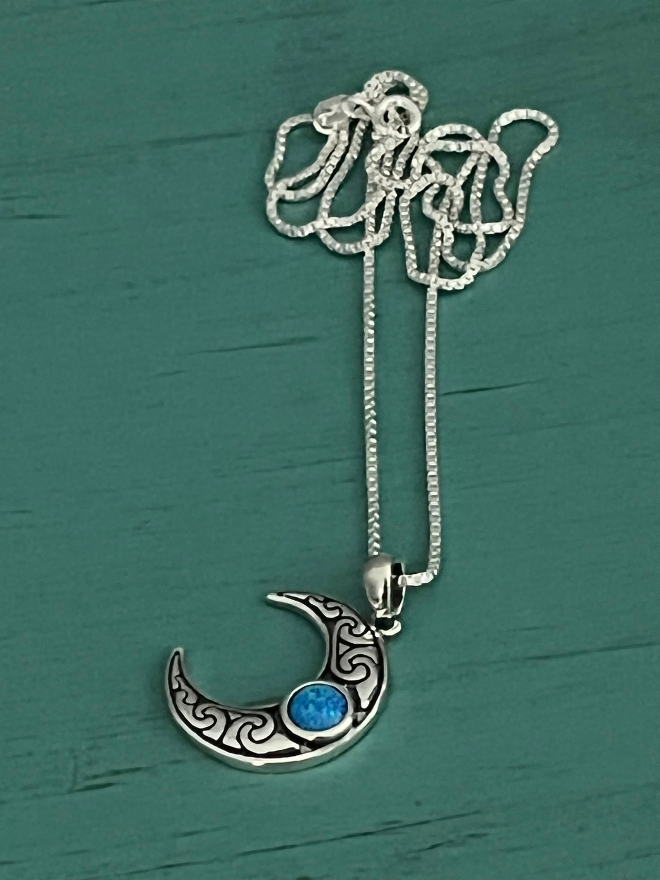 Sterling Silver Moon Pendant Necklace Celestial Celtic Moon - Etsy