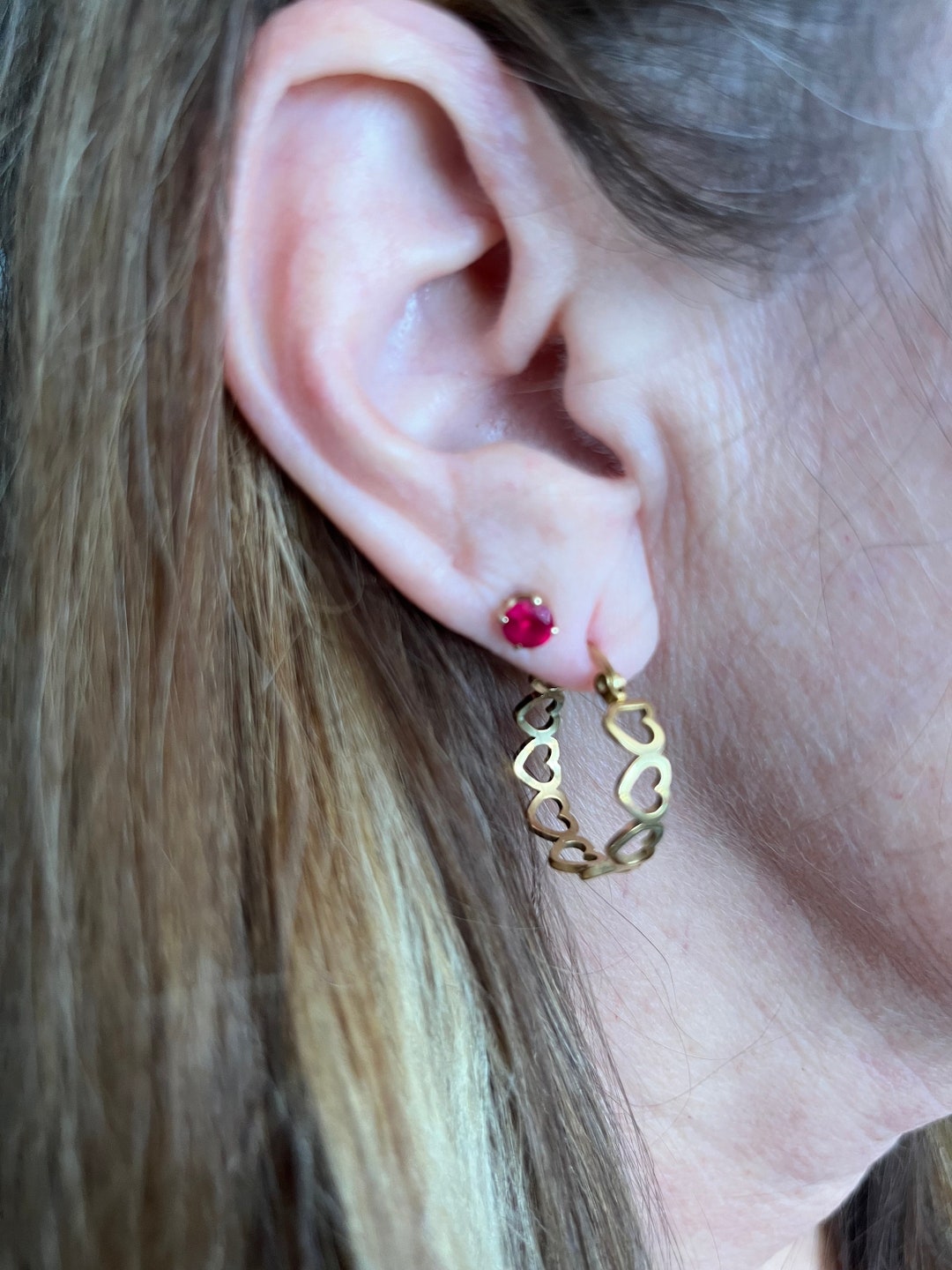 Heart Pattern Hoop Earrings: Stainless Steel Retro Jewelry - Etsy