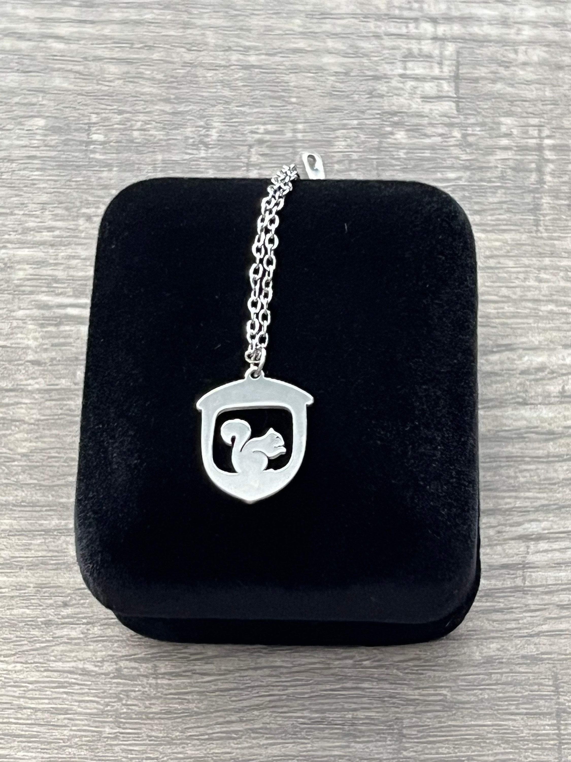 Cute Squirrel & Acorn Hollow Pendant Necklace, Choker Chains Stainless ...