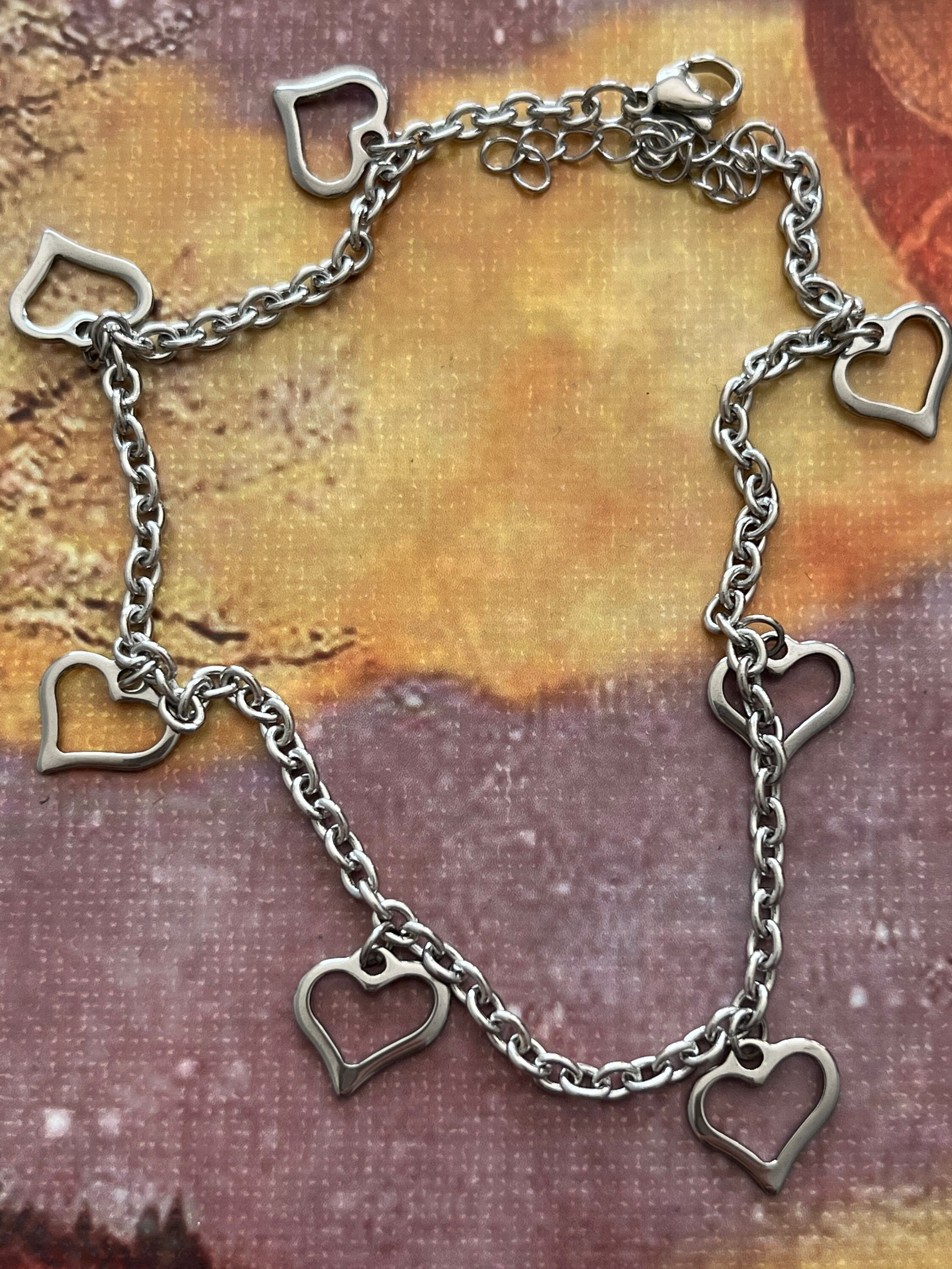 Stainless Steel Heart Anklet: Adjustable Charm Bracelet - Etsy