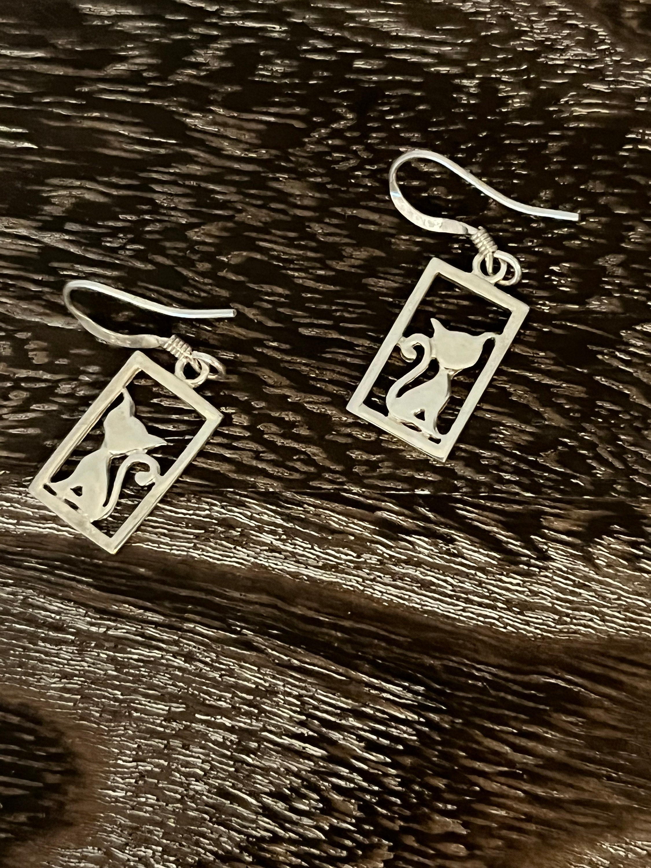 Cat Earings 925 Sterling Silver Earrings I Love My Cat - Etsy