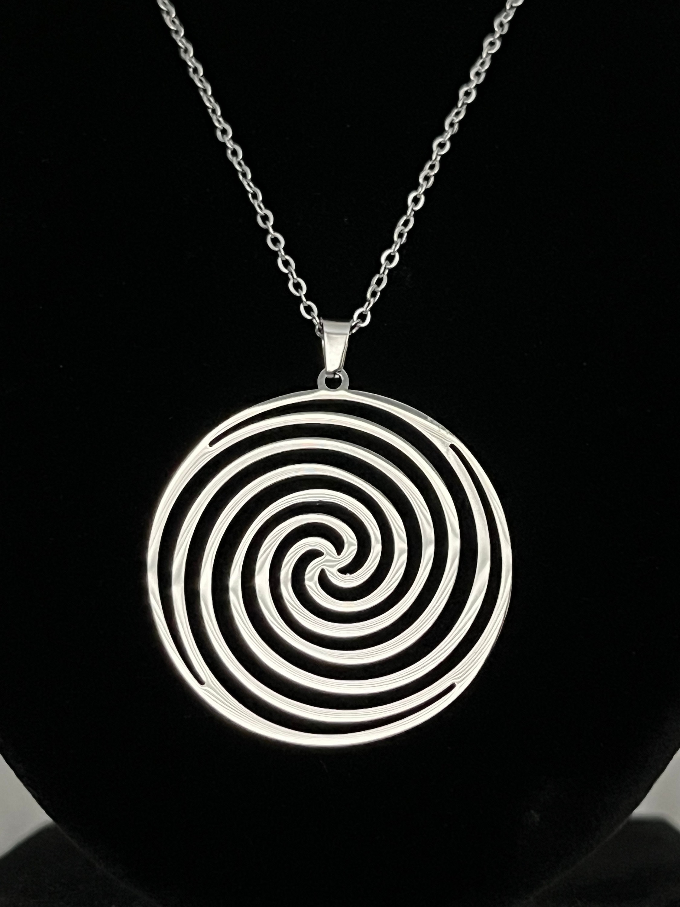 Skyrim Geometric Spiral Round Pendant Necklace, Stainless Steel Silver ...